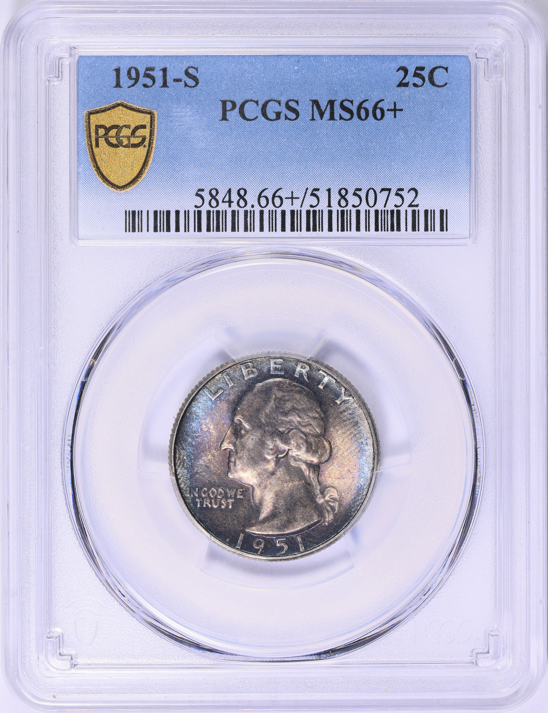 1951-S Washington Quarter PCGS MS-66+ (Toned) (Item 1874068) | GreatCollections Coin Auctions