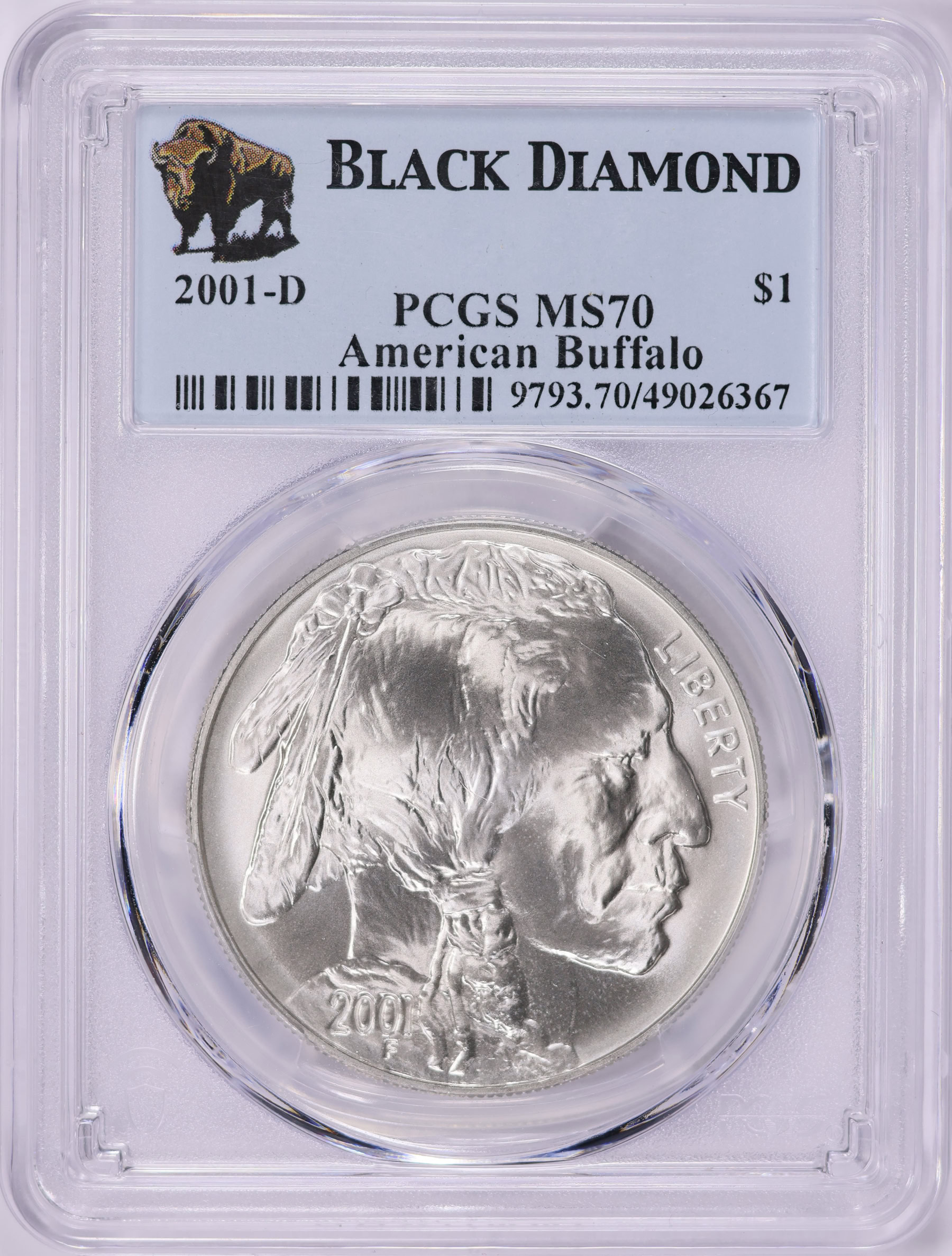 2001-D American Buffalo Silver Dollar PCGS MS-70 (Black Diamond Label ...