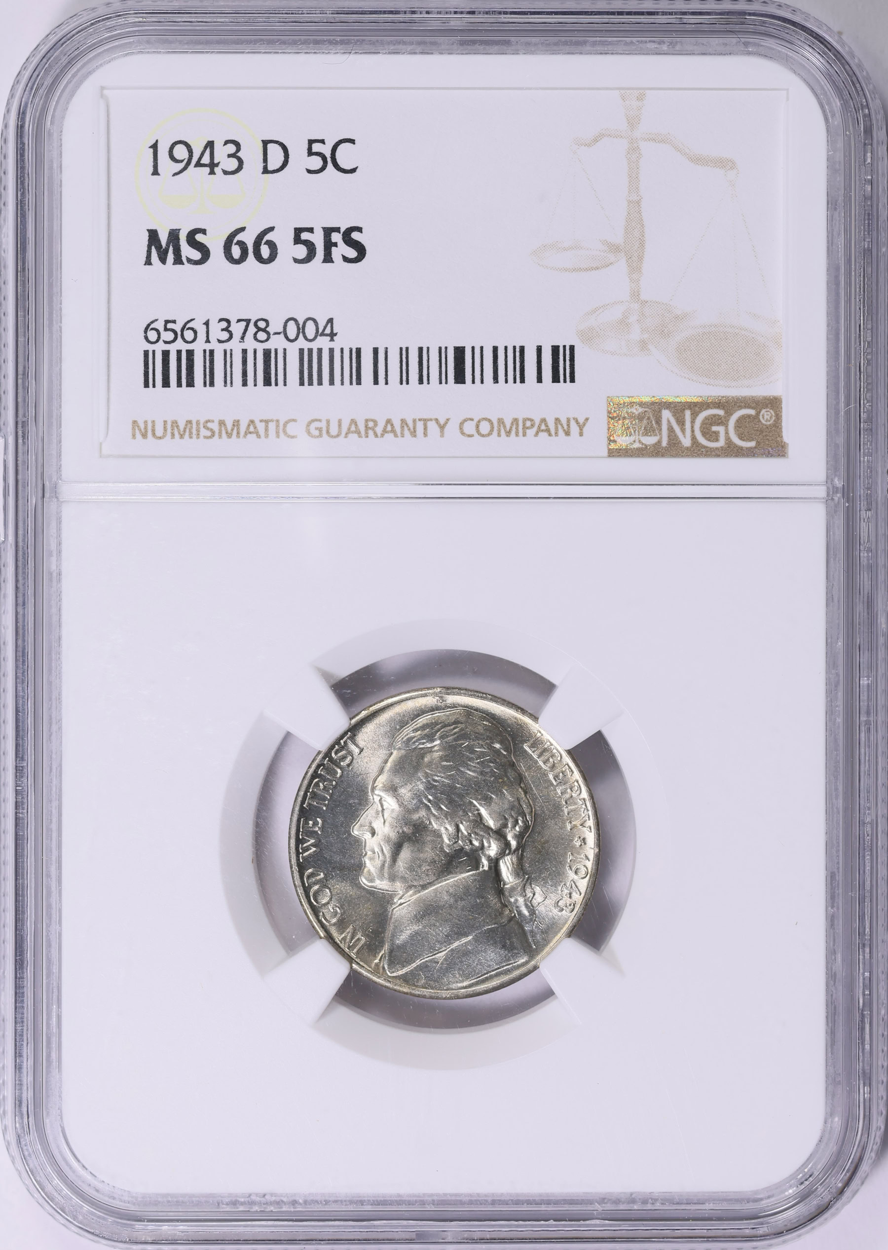 1943-D Jefferson Nickel NGC MS-66 5FS (Item 1874109) | GreatCollections Coin Auctions