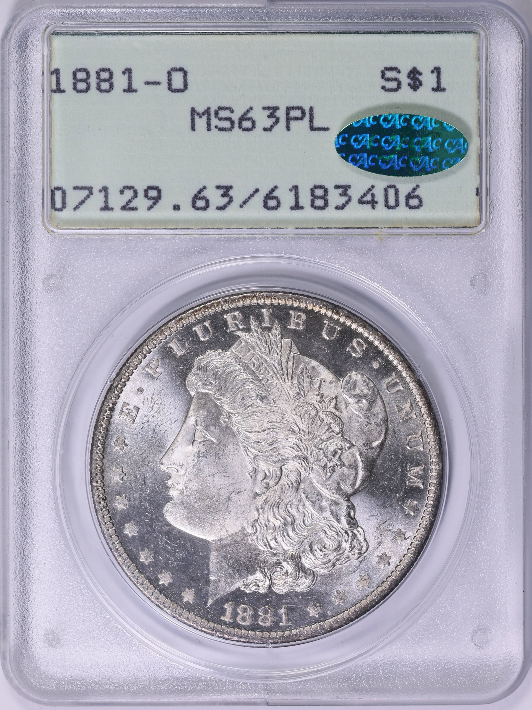 1881-O Morgan Silver Dollar PCGS MS-63 PL (CAC Green) OGH (1st Gen) (Item 1874116 ...