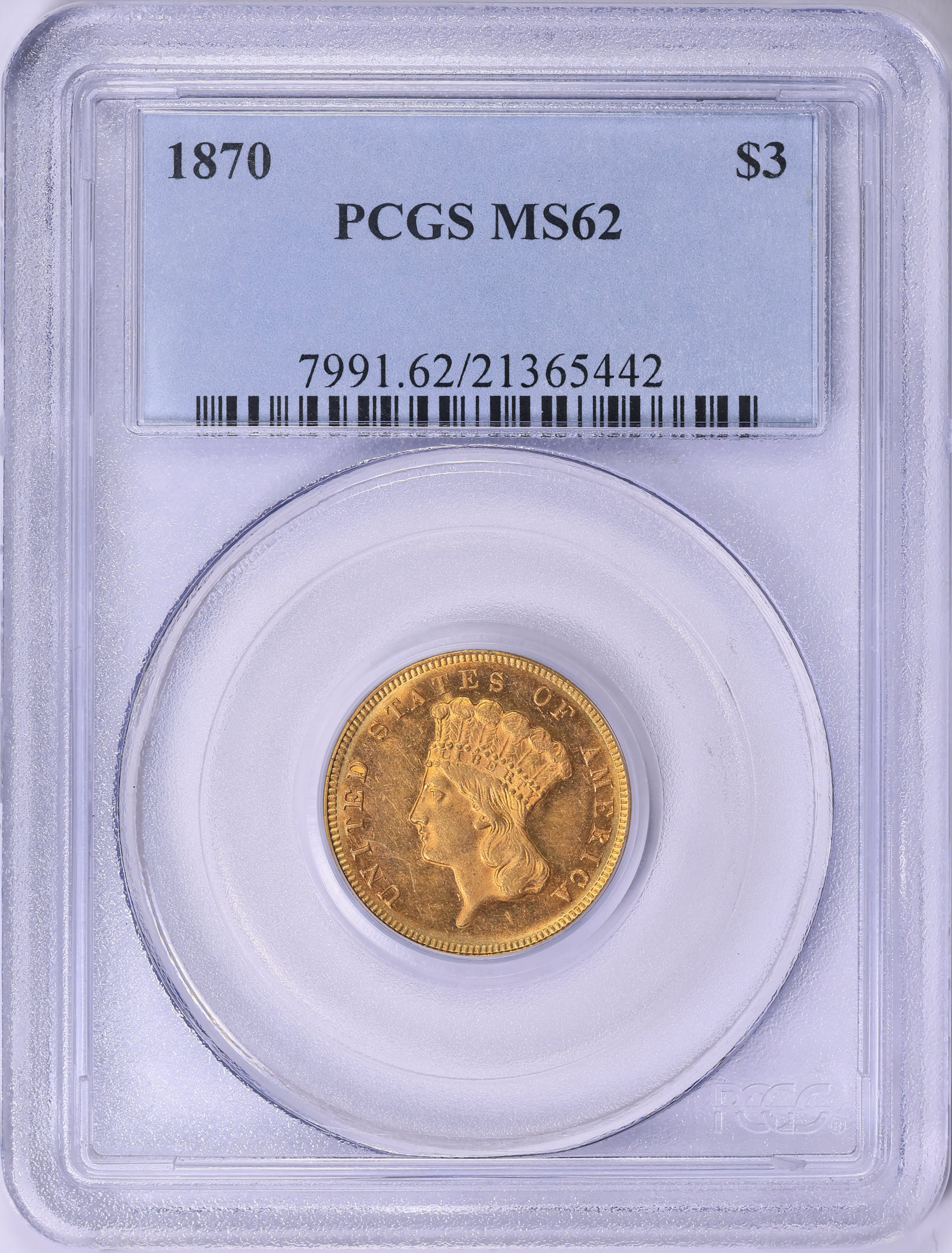 1870 Three-Dollar Gold Piece PCGS MS-62 (Item 1874155 ...