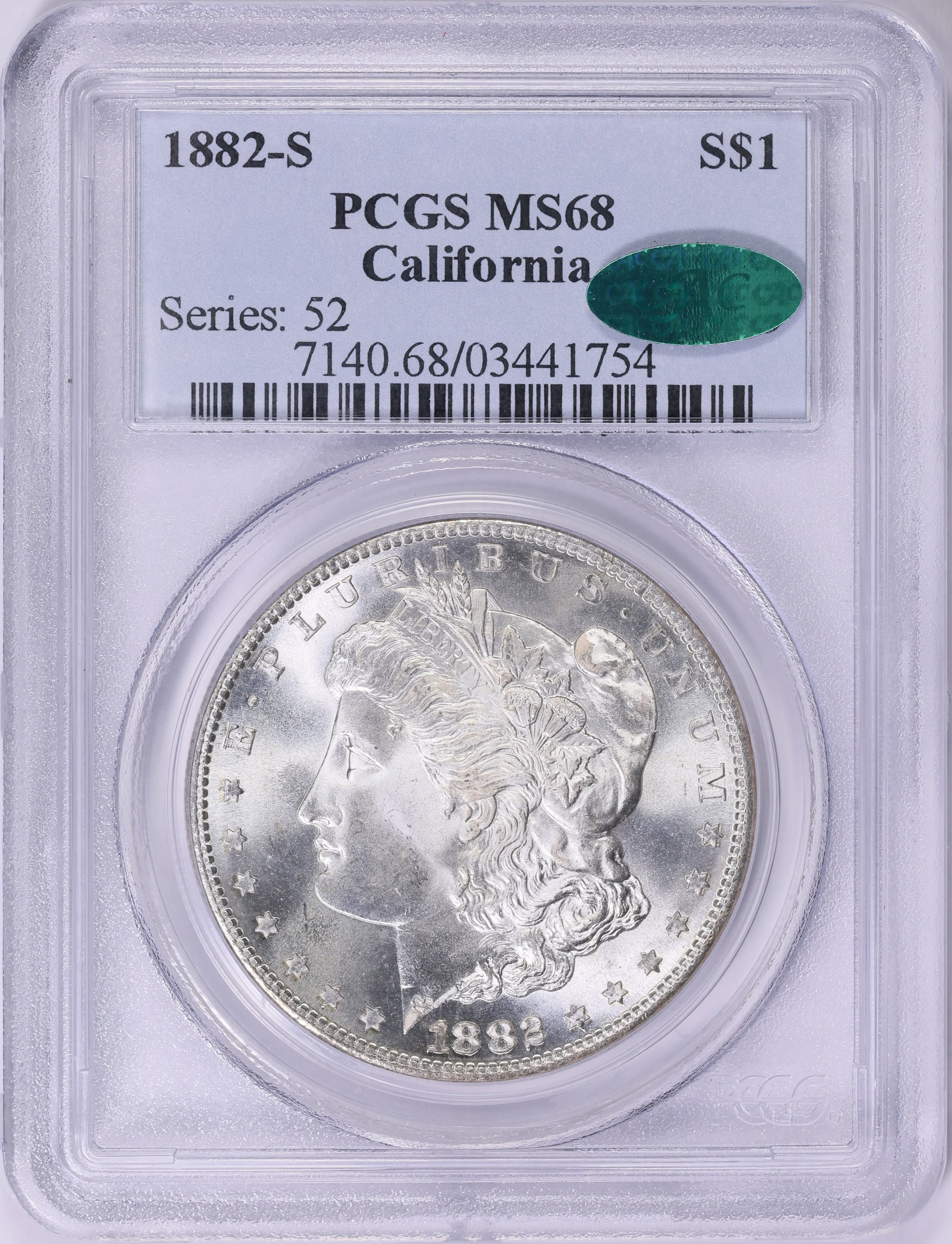 1882-S Morgan Silver Dollar PCGS MS-68 (CAC Green) (California ...
