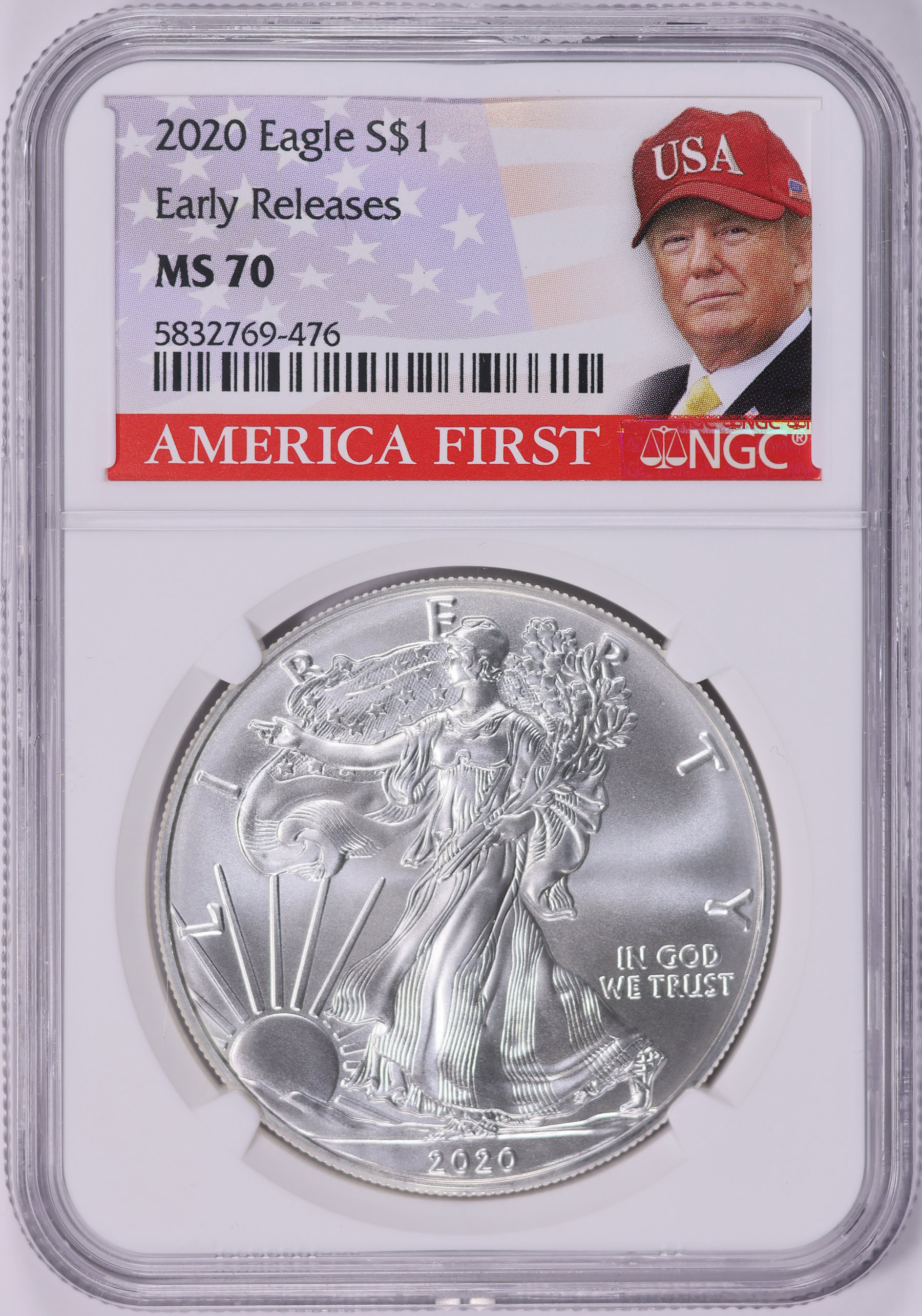 2020 $1 Silver Eagle Early Releases NGC MS-70 (Donald Trump Label) (Item 1874190 ...