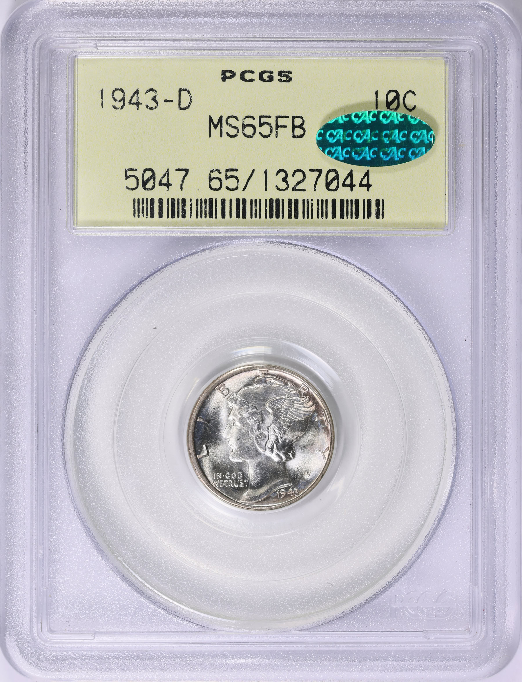 1943-D Mercury Dime PCGS MS-65 FB (CAC Green) OGH (Item 1874214) | GreatCollections Coin Auctions