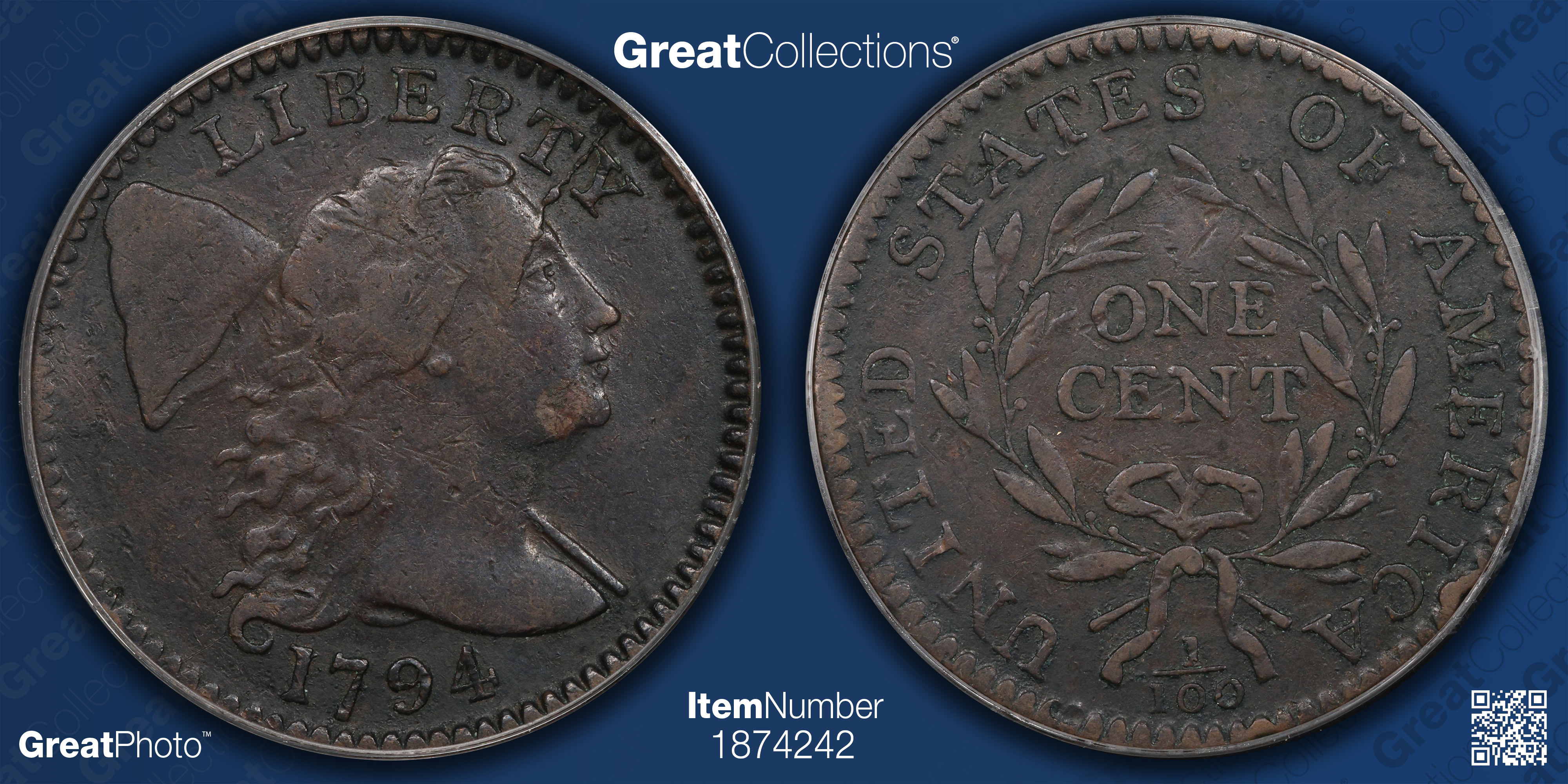 1794 Liberty Cap Cent PCGS VF-20 BN OGH (Item 1874242 ...