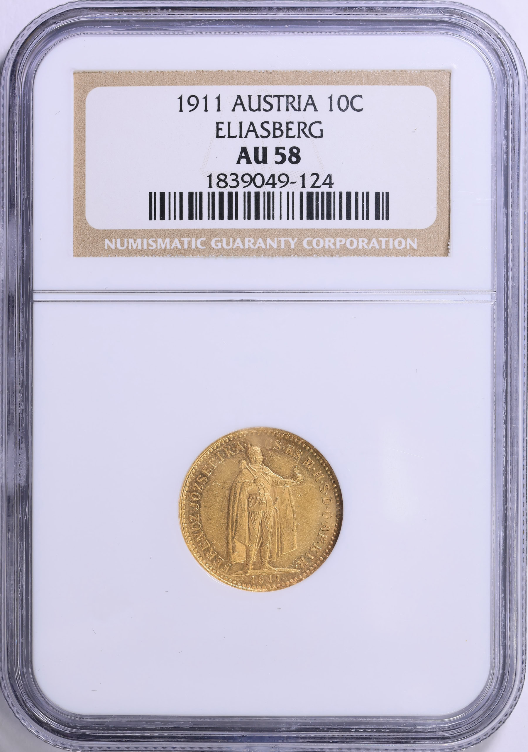 Hungary 1911-KB Gold 10 Korona KM-485 NGC AU-58 (Ex: Eliasberg ...