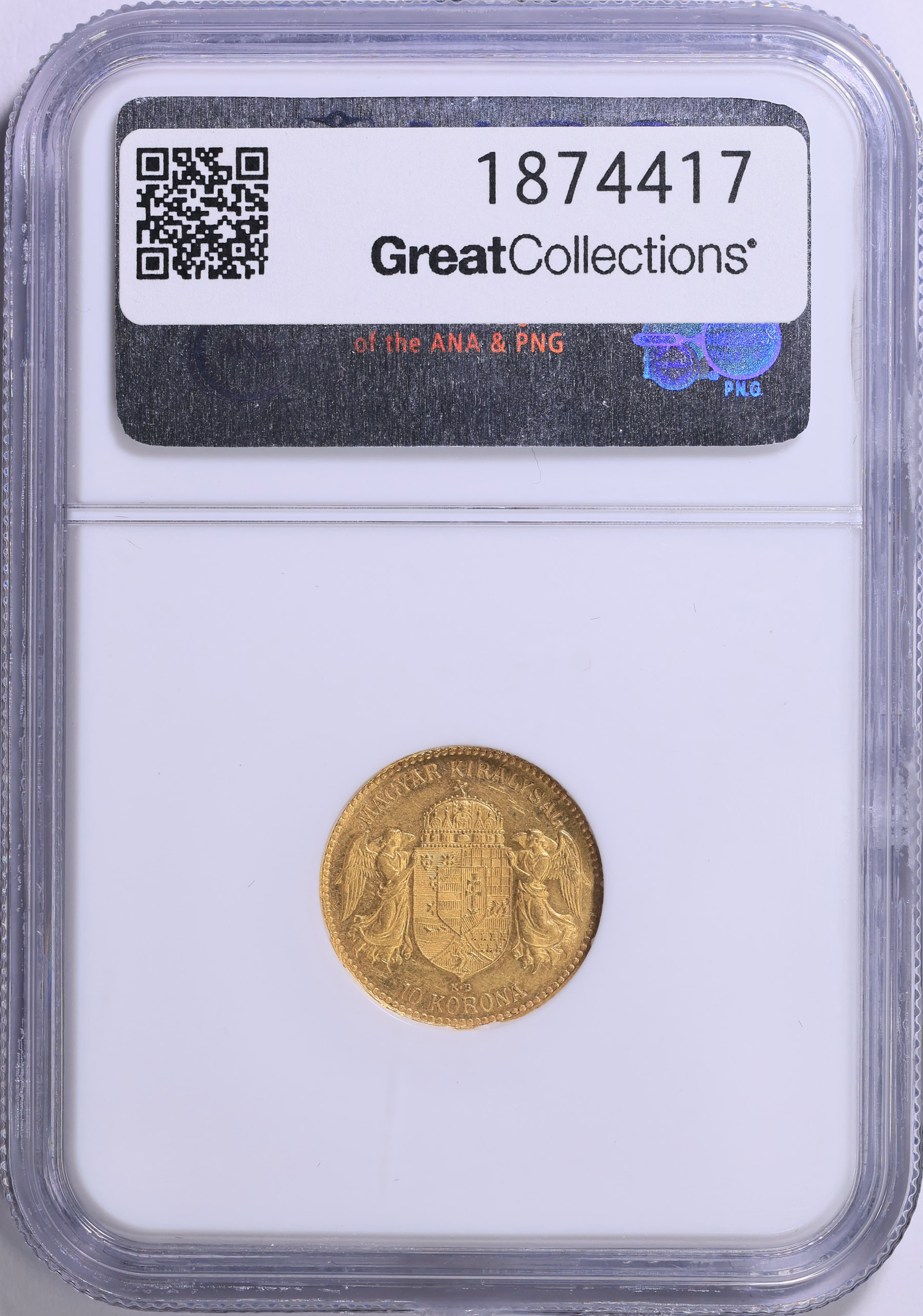 Hungary 1911-KB Gold 10 Korona KM-485 NGC AU-58 (Ex: Eliasberg ...