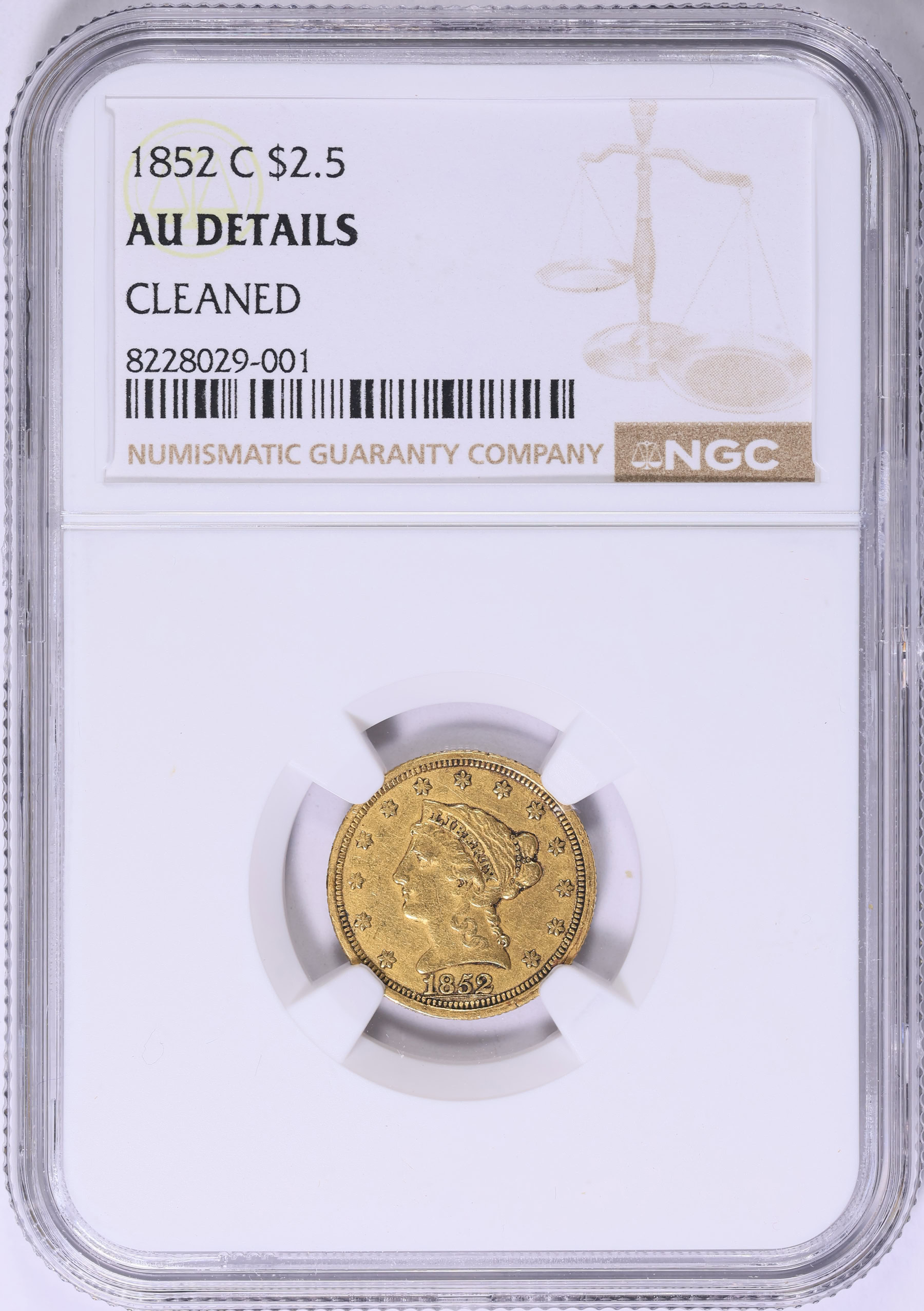 1852-C Liberty Gold Quarter Eagle NGC AU Details (Item 1874444) | GreatCollections Coin Auctions