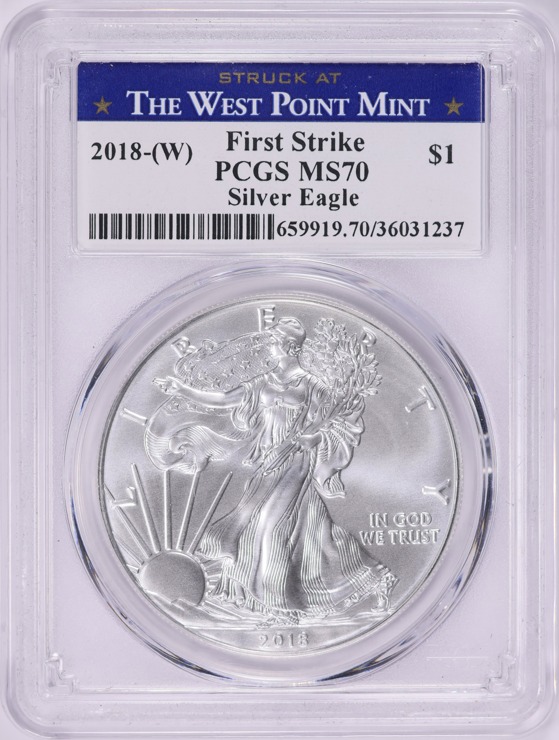 2018-(W) $1 Silver Eagle First Strike Struck at West Point Mint PCGS MS-70 (Item 1874474 ...