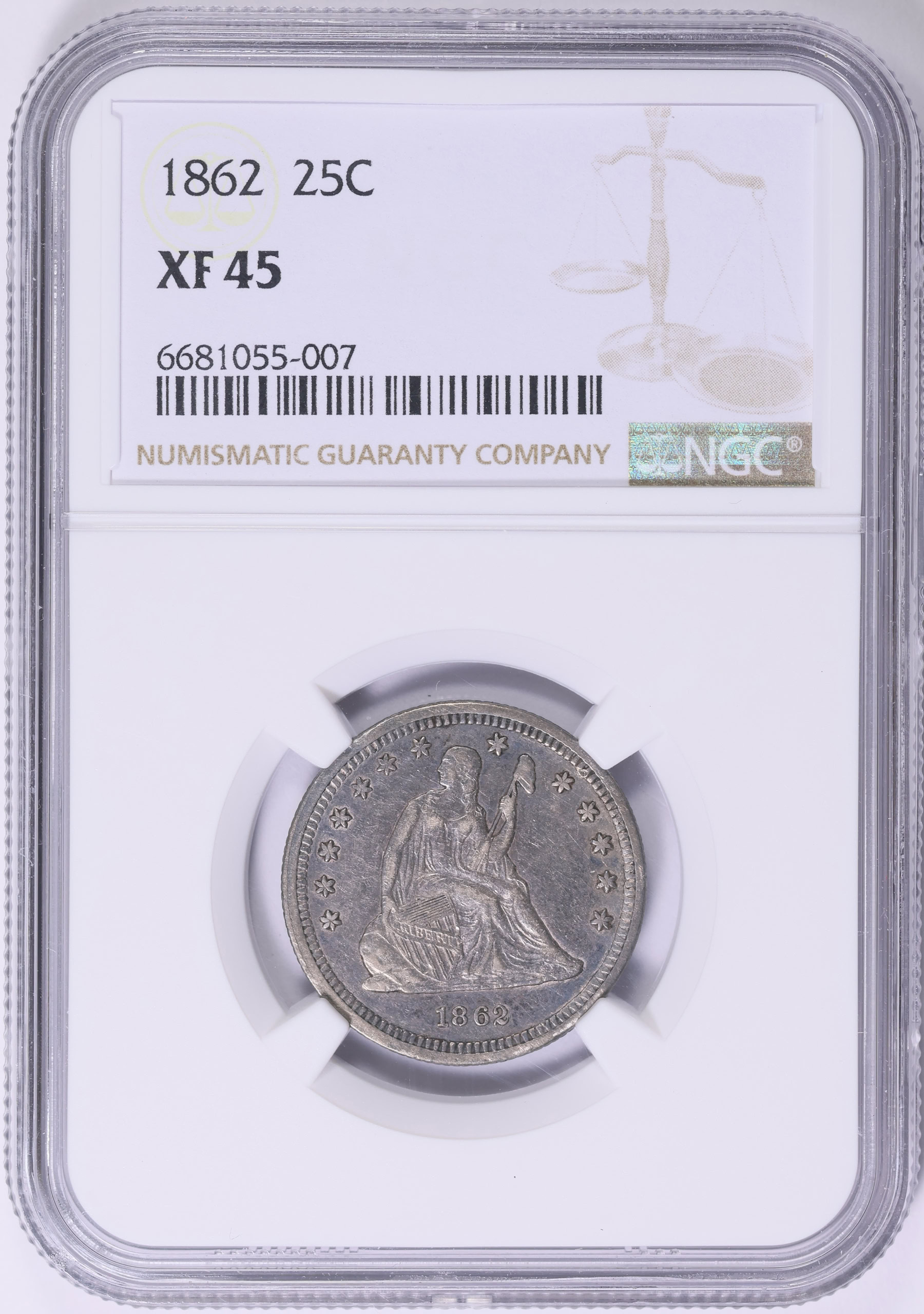 1862 Seated Liberty Quarter NGC XF-45 (Item 1874488) | GreatCollections Coin Auctions