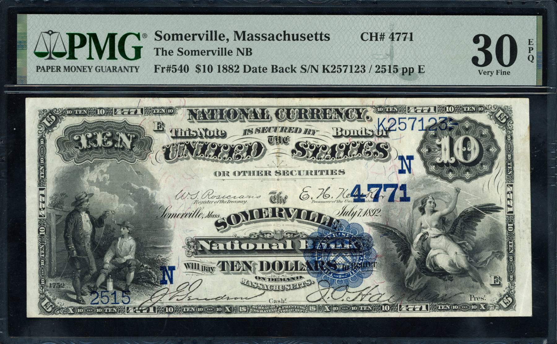 Fr. 540 Somerville, Massachusetts 1882 $10 Date Back Note The ...