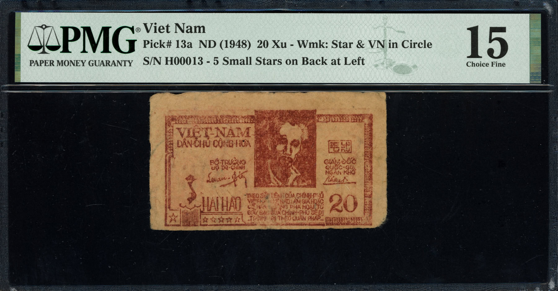 Vietnam ND (1948) 20 Xu Note SCWPM-13a PMG Choice Fine 15 | PMG Cert ...