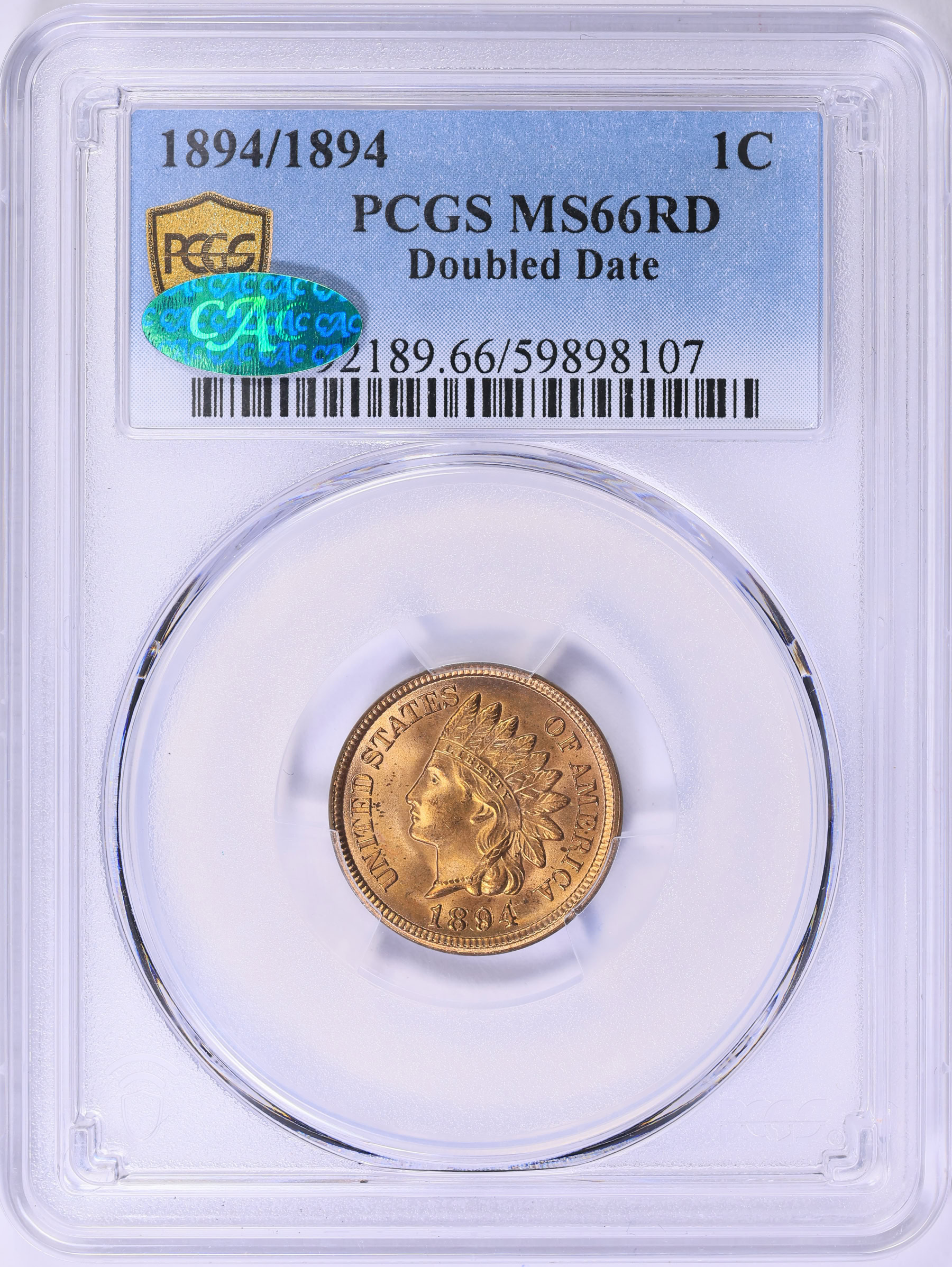 1894/1894 Indian Cent Doubled Date PCGS MS-66 RD (CAC Green) (Item 1874718) | GreatCollections ...