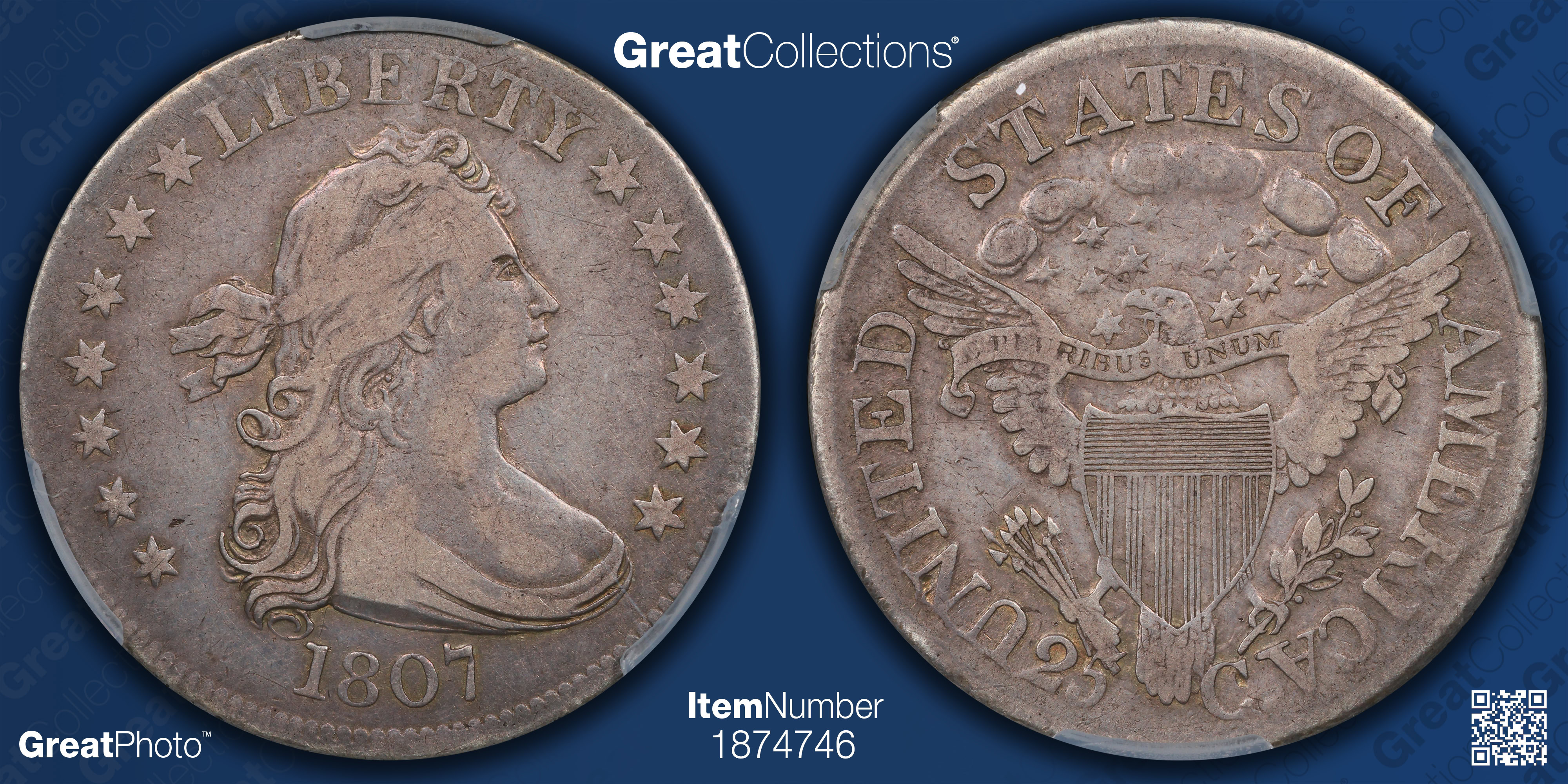 1807 Draped Bust Quarter Browning 1 CACG VF-20 (Item 1874746 ...