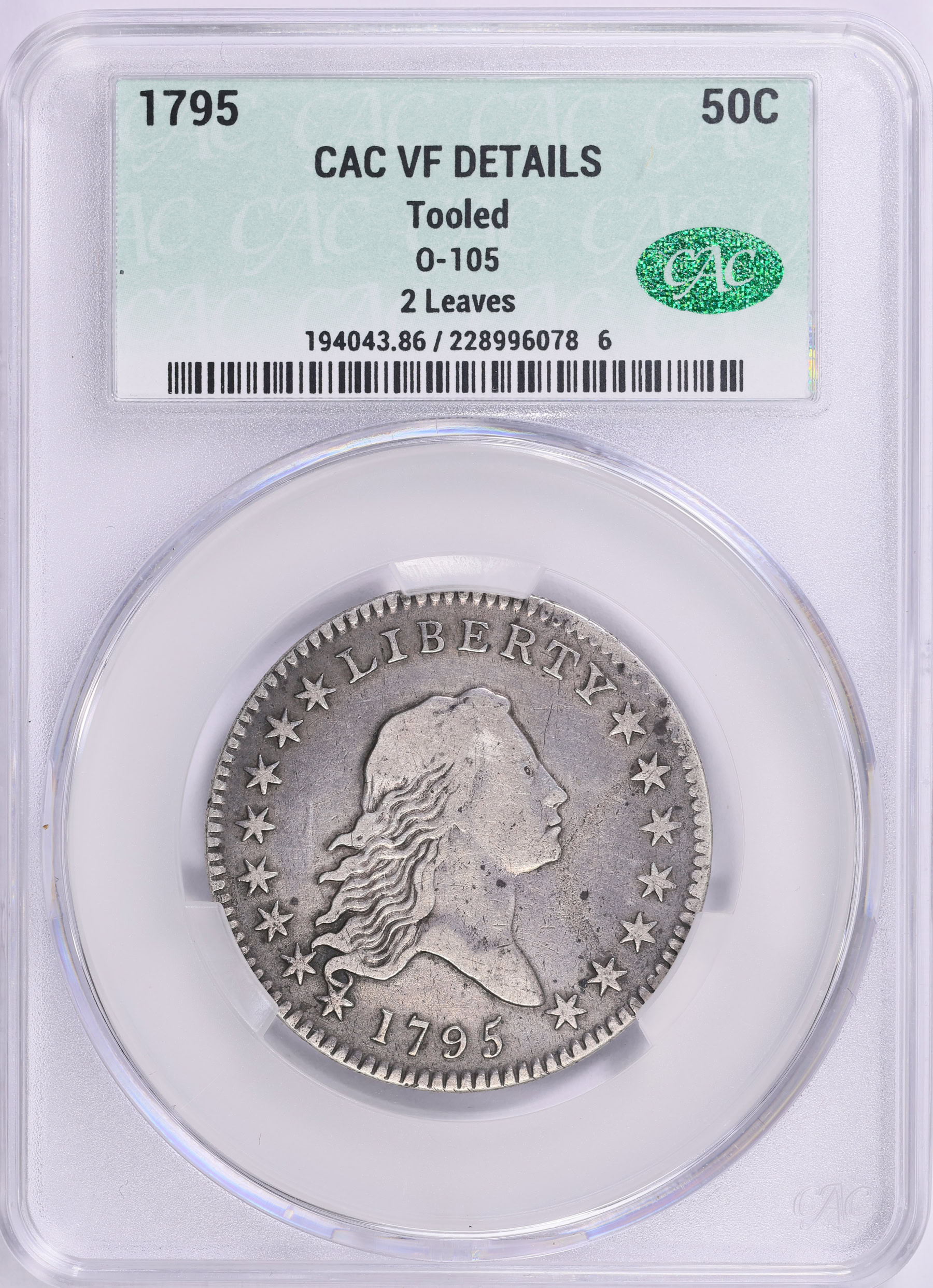 1795 Flowing Hair Half Dollar Overton 105 2 Leaves CACG VF Details (Item 1874747 ...