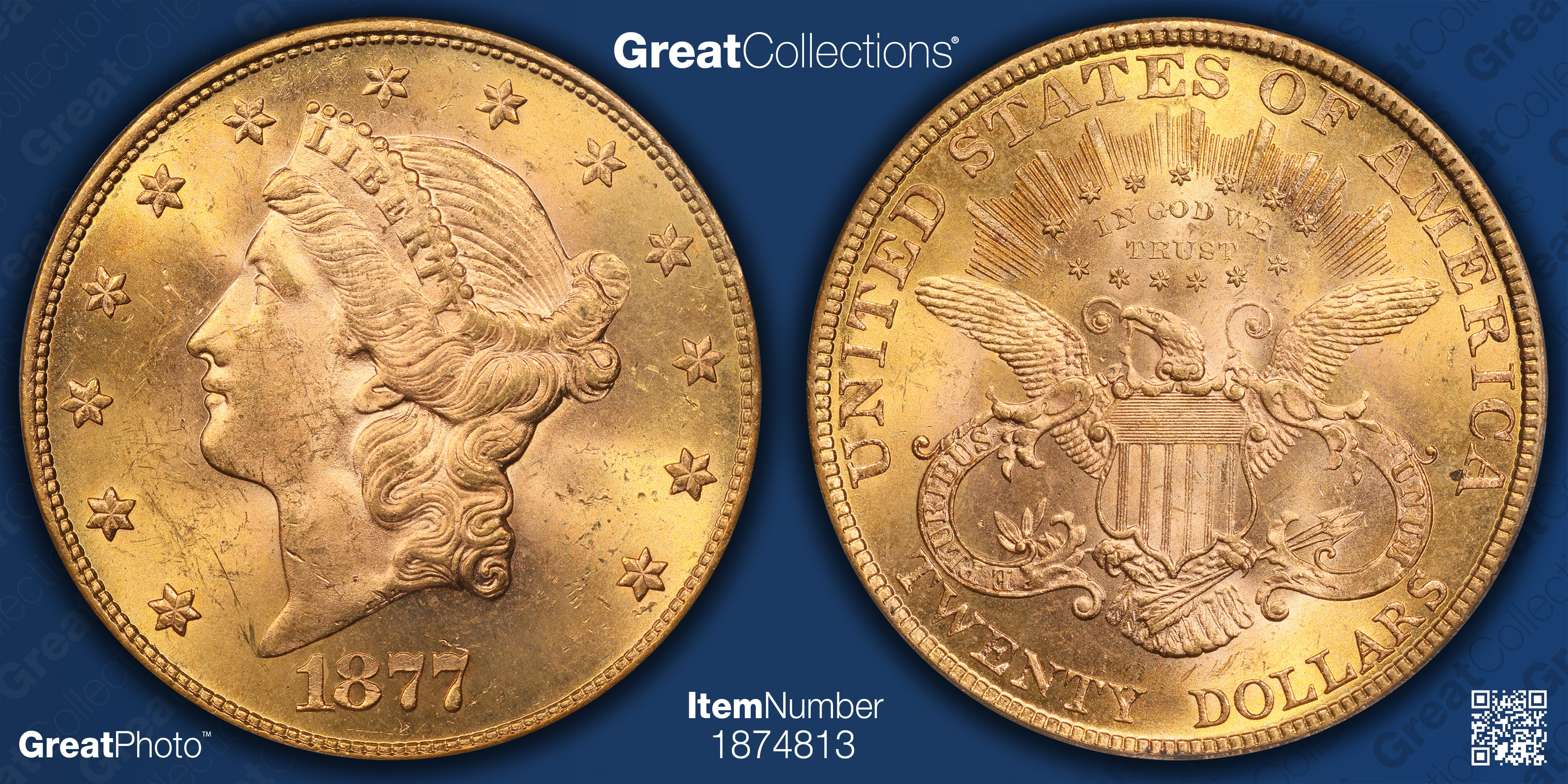 1877 Liberty Gold Double Eagle PCGS MS-63 (CAC Green) (Item 1874813 ...