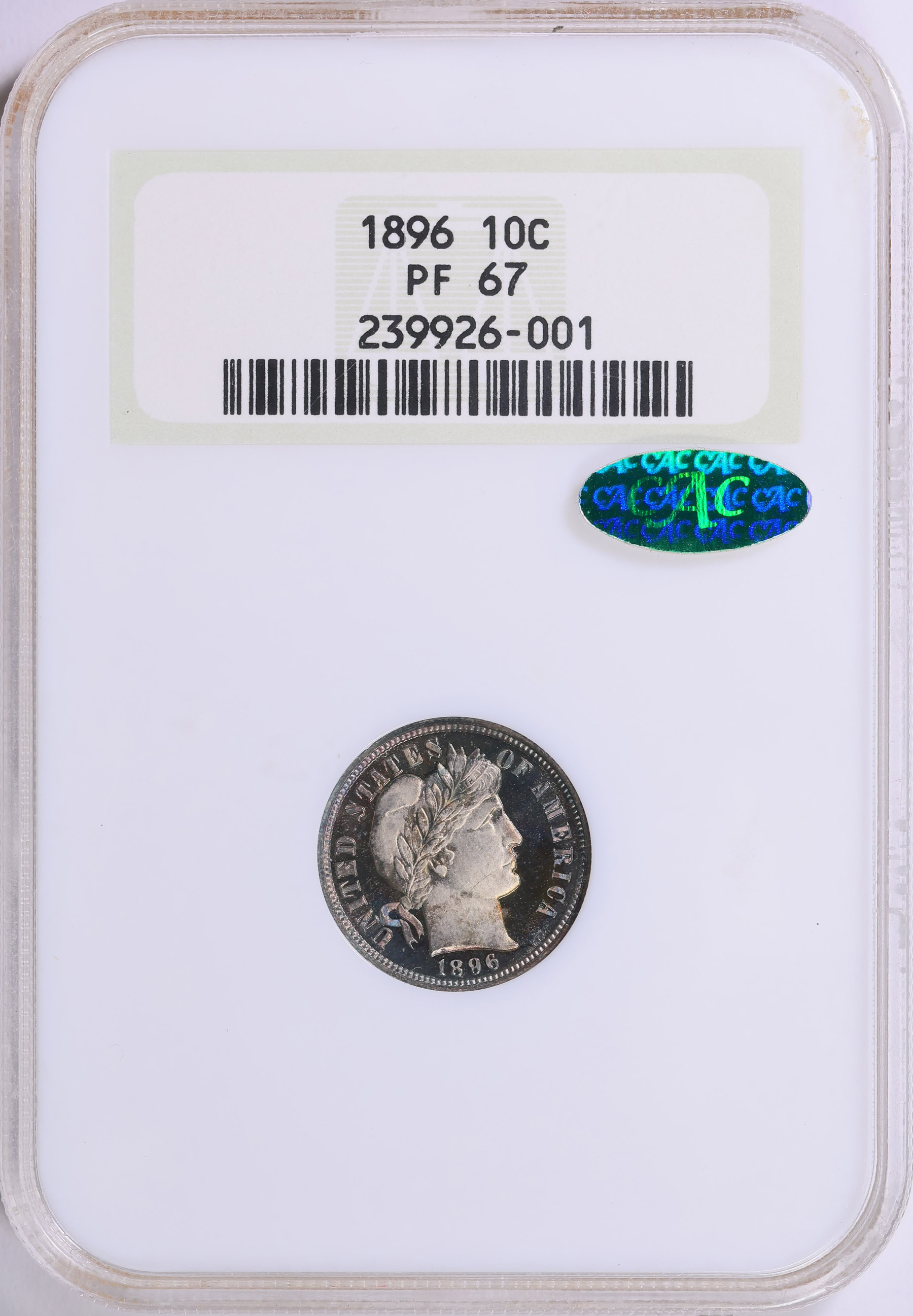 1896 Barber Dime NGC Proof-67 (CAC Green) OH (Toned) (Item 1874828 ...
