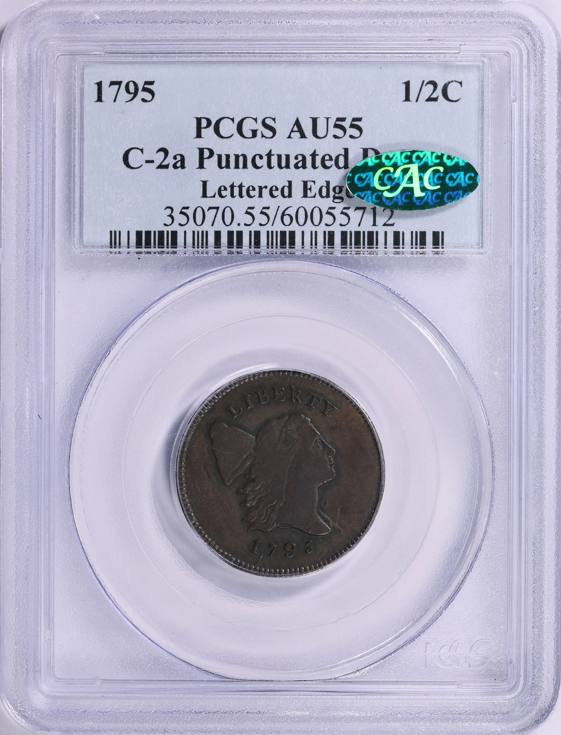 1795 Liberty Cap Half Cent Punctuated Date Cohen 2a Lettered Edge PCGS ...