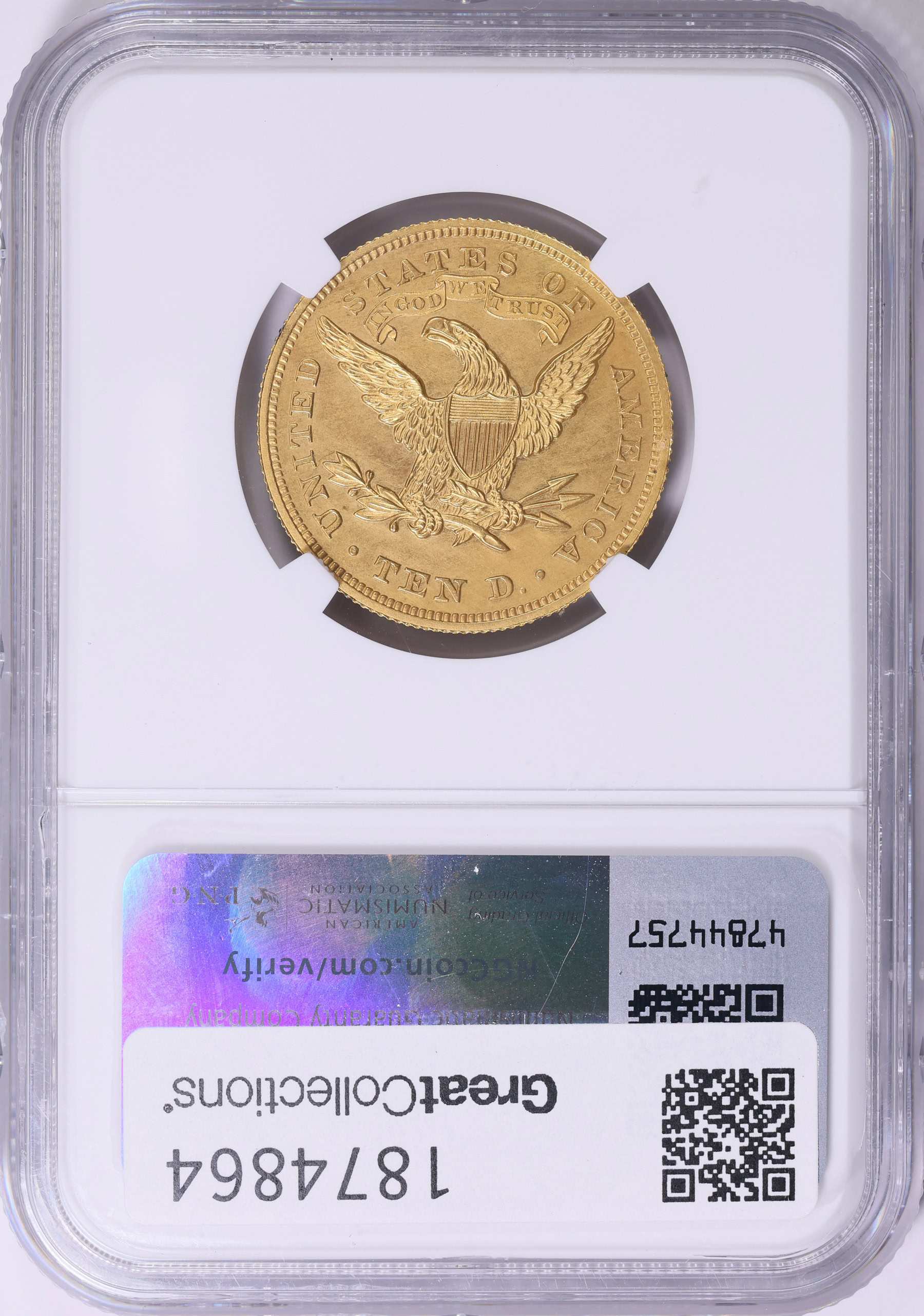 Pattern 1873 $10 J-1342 Gilt NGC Proof-63 (CAC Green) (Item 1874864) | GreatCollections Coin ...