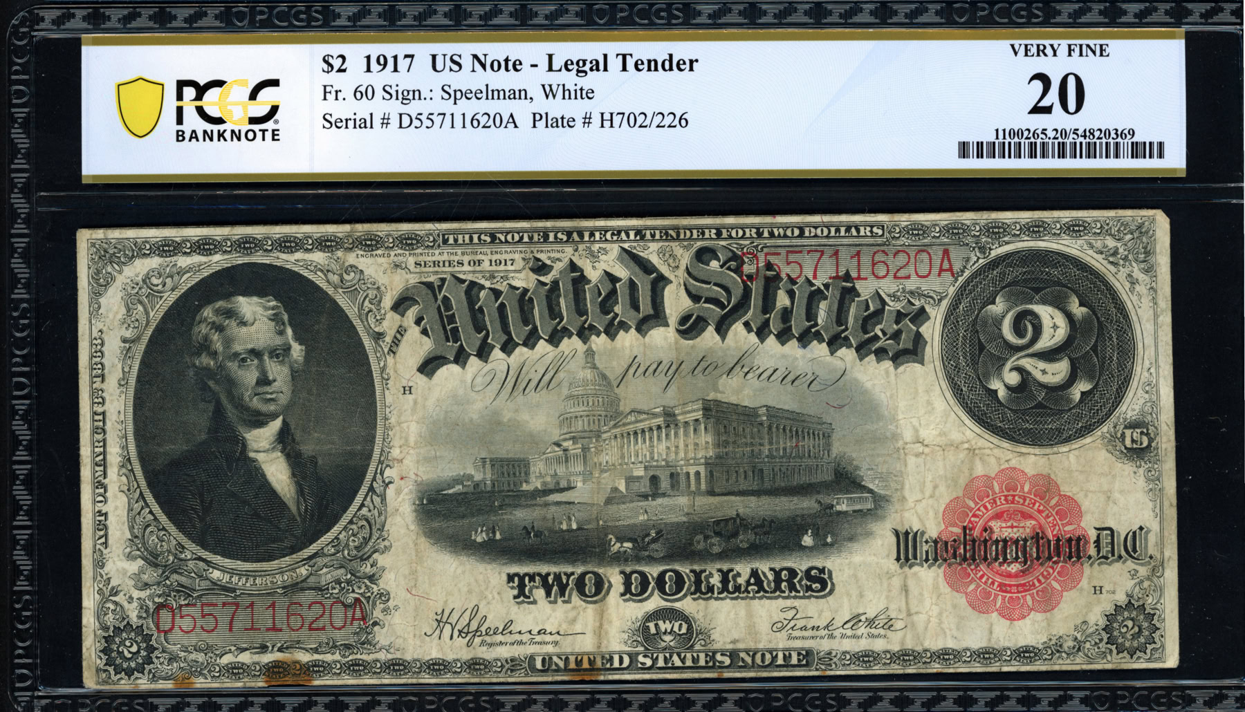 Fr. 60 1917 $2 Legal Tender Note Speelman / White PCGS Banknote Very ...