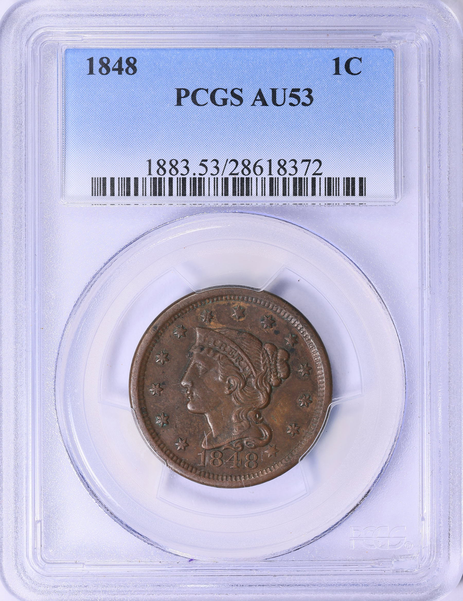 1848 Braided Hair Cent PCGS AU-53 BN (Item 1874900) | GreatCollections Coin Auctions