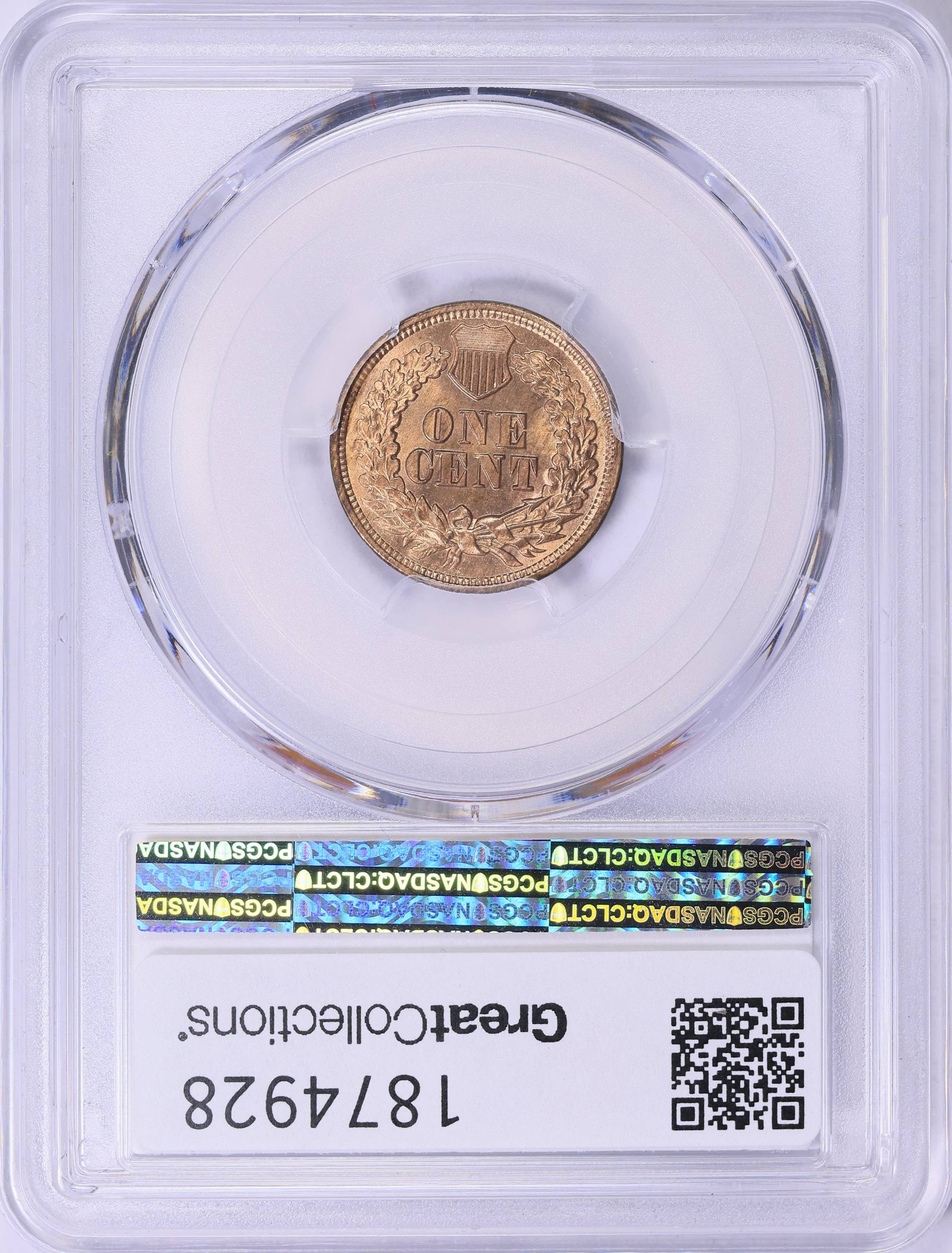 1865 Indian Cent Fancy 5 PCGS MS-64 RD (CAC Green) (Item 1874928) | GreatCollections Coin Auctions