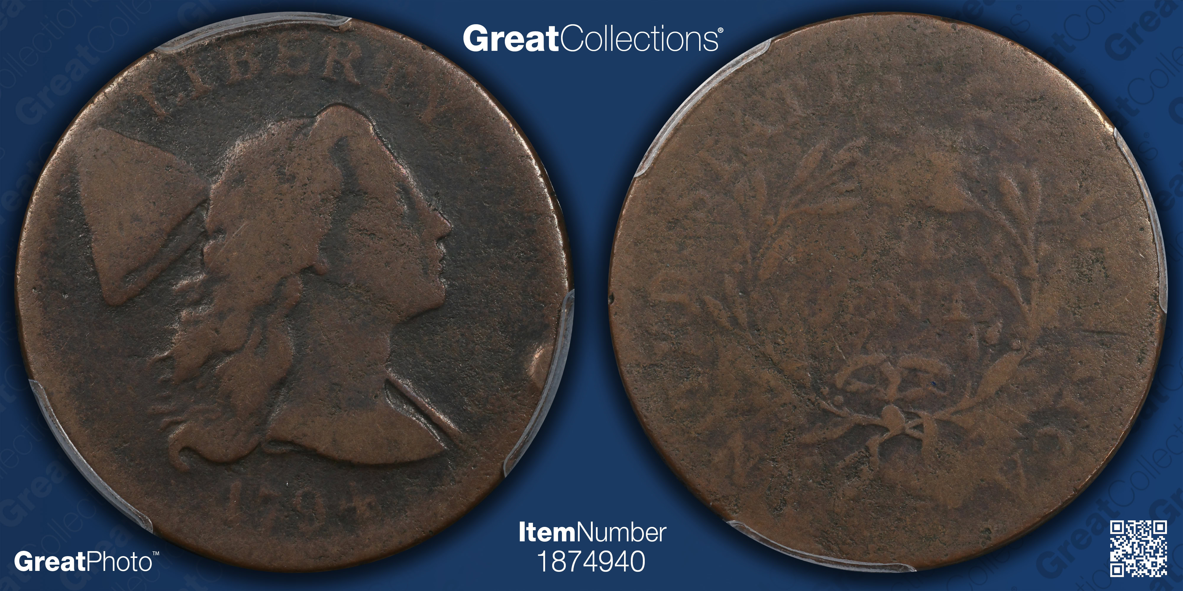 1794 Liberty Cap Cent Bent Lock, Head of 1794 Sheldon 22 PCGS G-04 BN ...