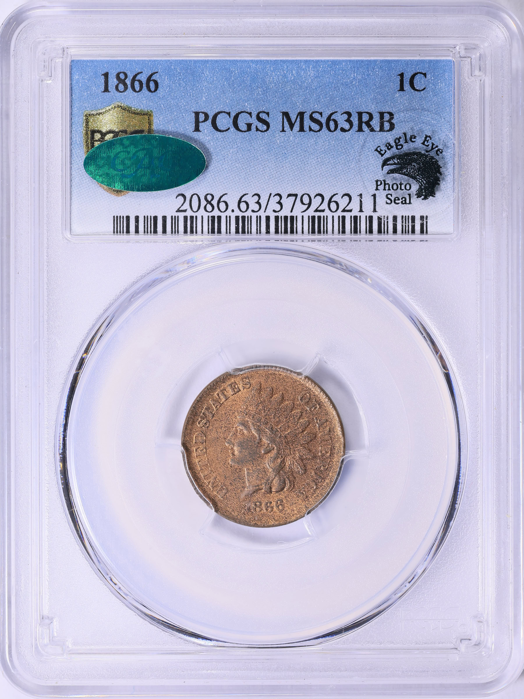 1866 Indian Cent PCGS MS-63 RB (CAC Green) (Eagle Eye Seal) (Item 1874943) | GreatCollections ...