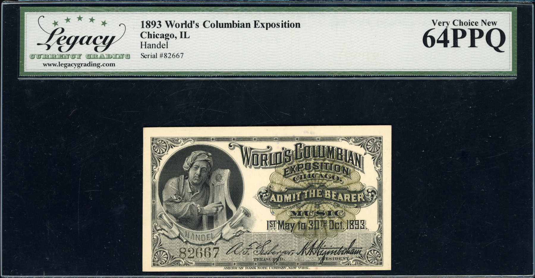 1893 Chicago, Illinois World's Columbian Exposition Music Ticket Handel ...