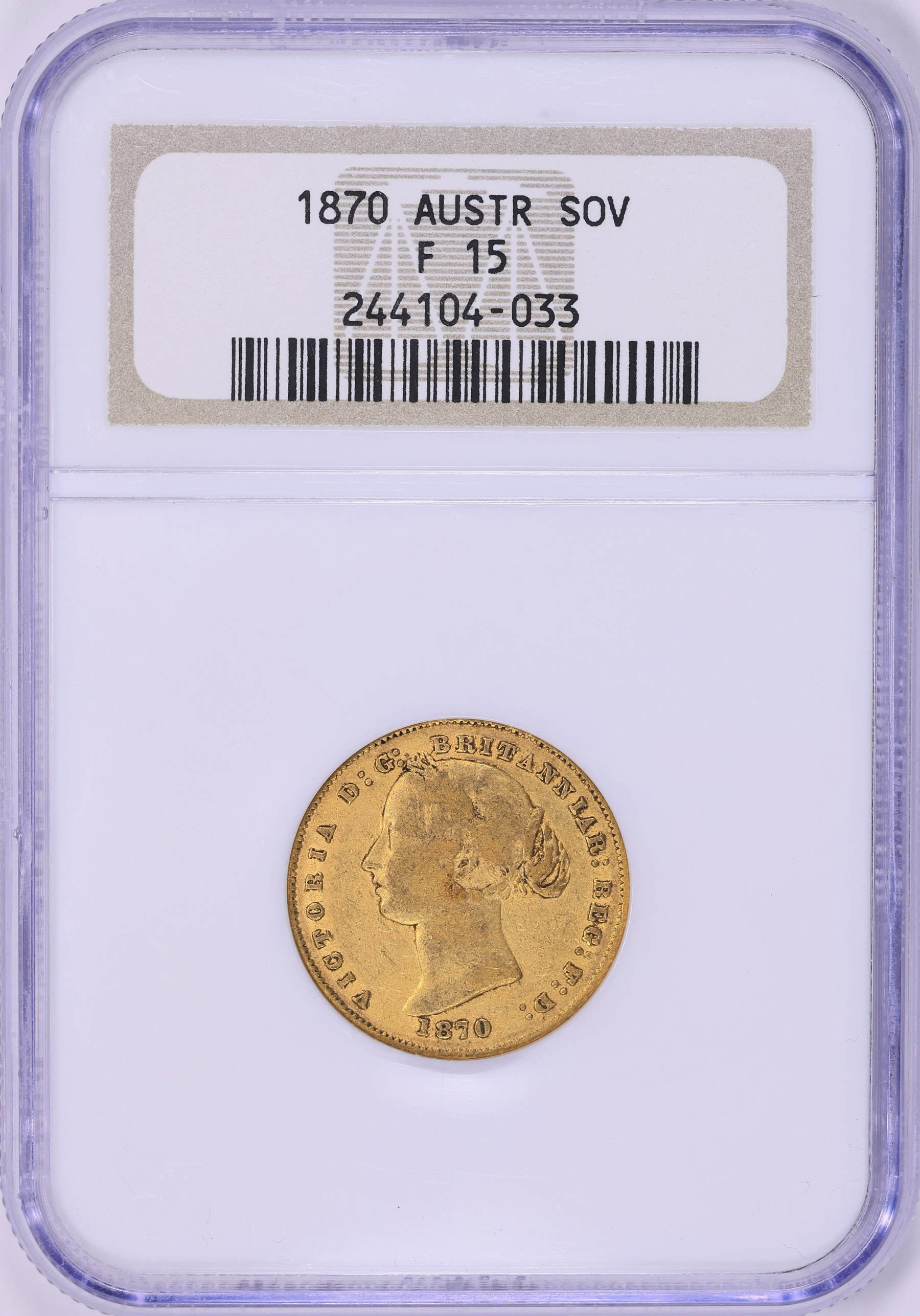 Australia 1870 Gold Sovereign KM-4 NGC F-15 (AGW = 0.2353 oz.) (Item ...