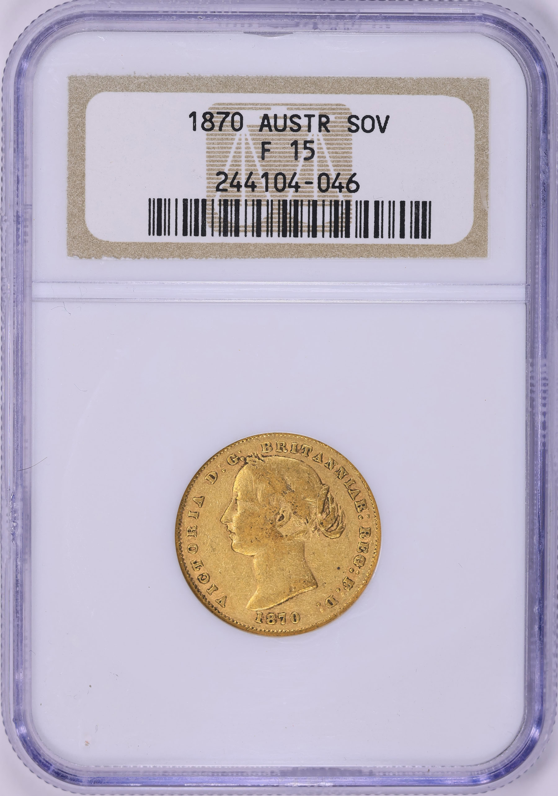 Australia 1870 Gold Sovereign KM-4 NGC F-15 (AGW = 0.2353 oz.) (Item ...
