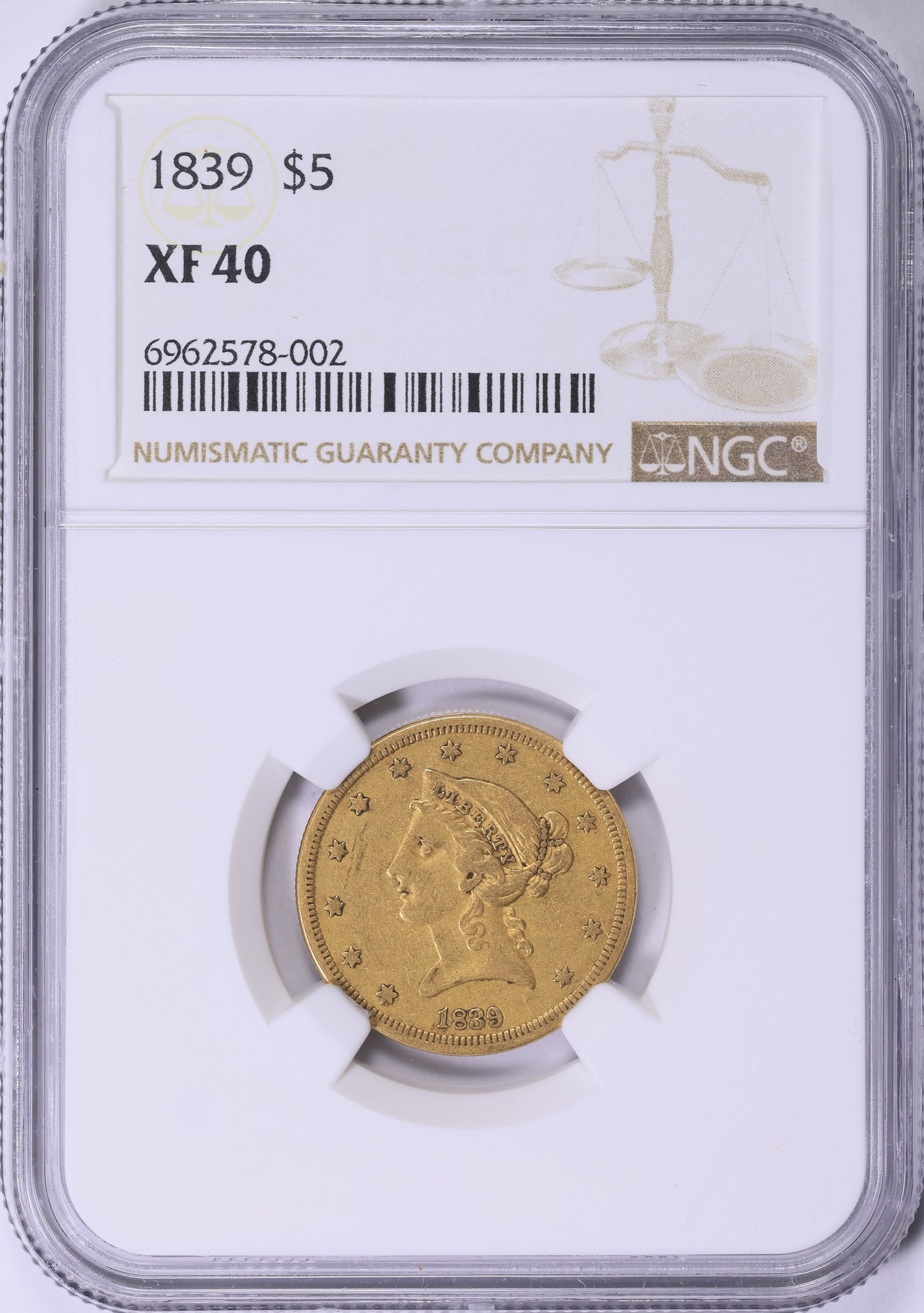1839 Liberty Gold Half Eagle NGC XF-40 (Item 1875100) | GreatCollections Coin Auctions