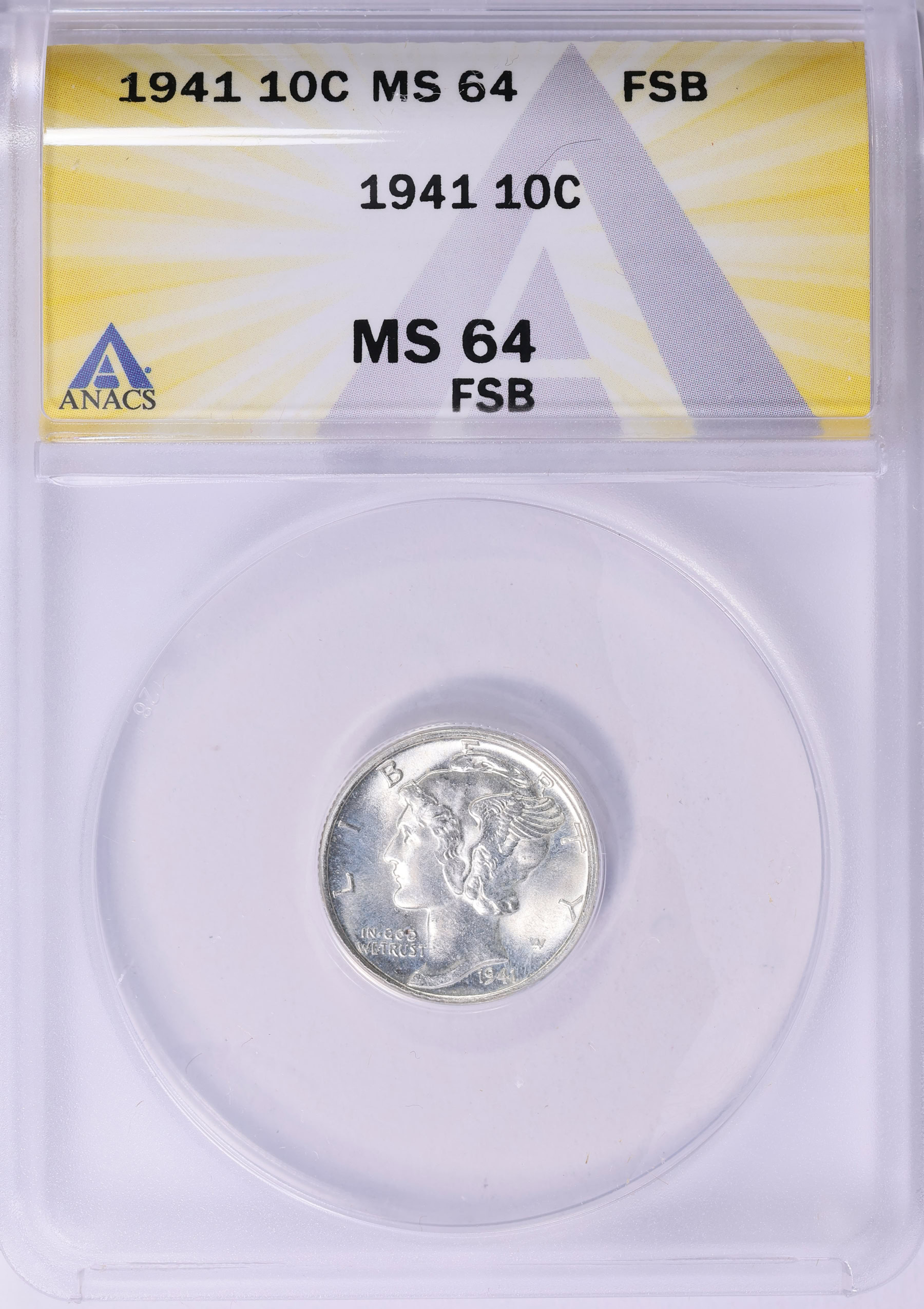 1941 Mercury Dime ANACS MS-64 FB (Item 1875109) | GreatCollections Coin Auctions