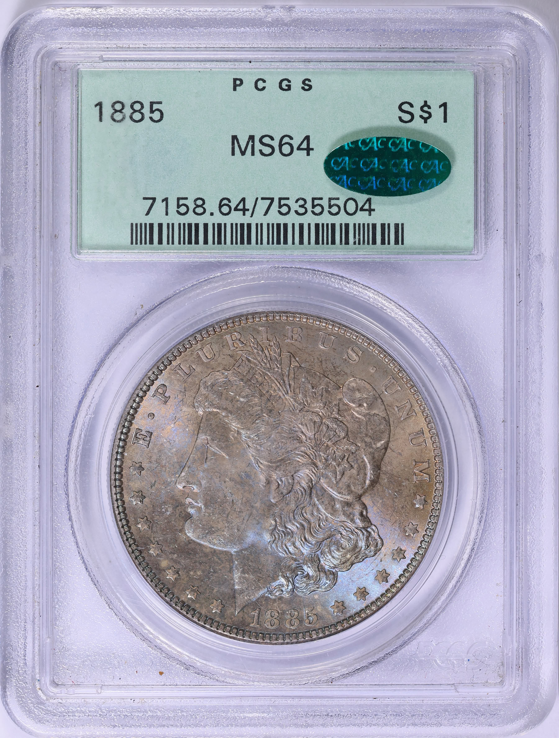 1885 Morgan Silver Dollar PCGS MS-64 (CAC Green) OGH (Toned) (Item 1875119) | GreatCollections ...