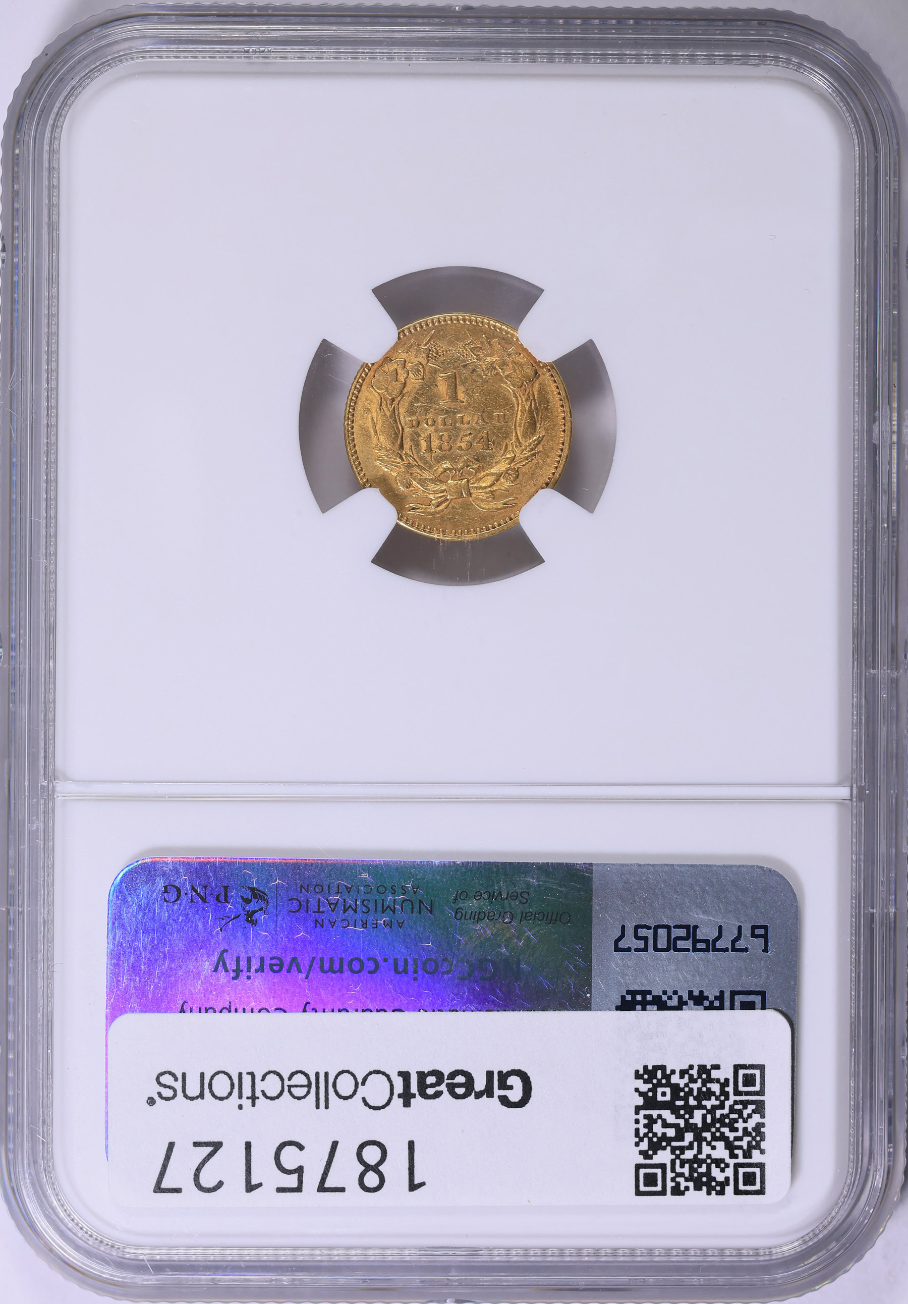 1854 Indian Princess Gold Dollar Type 2 NGC AU-58 (Bill Fivaz Signed Label) (Item 1875127 ...