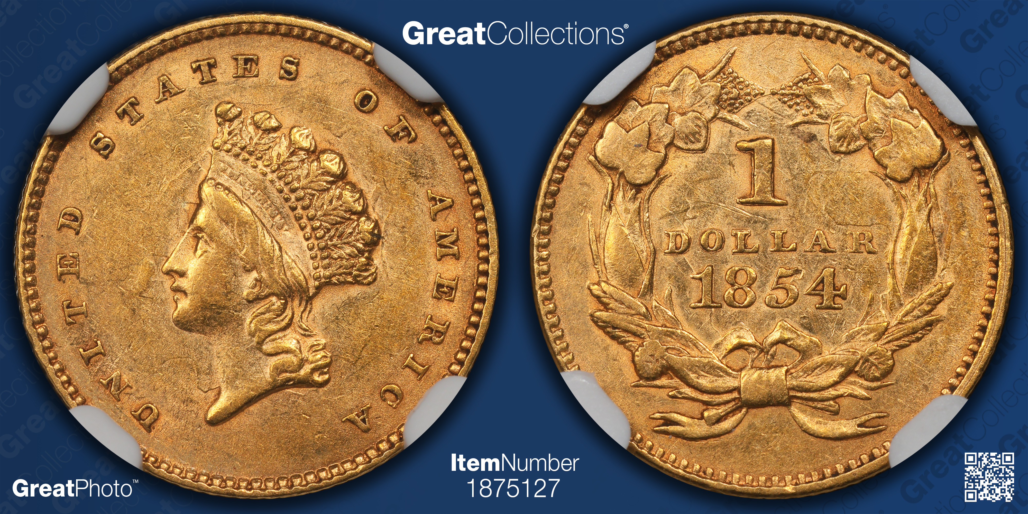 1854 Indian Princess Gold Dollar Type 2 NGC AU-58 (Bill Fivaz Signed ...