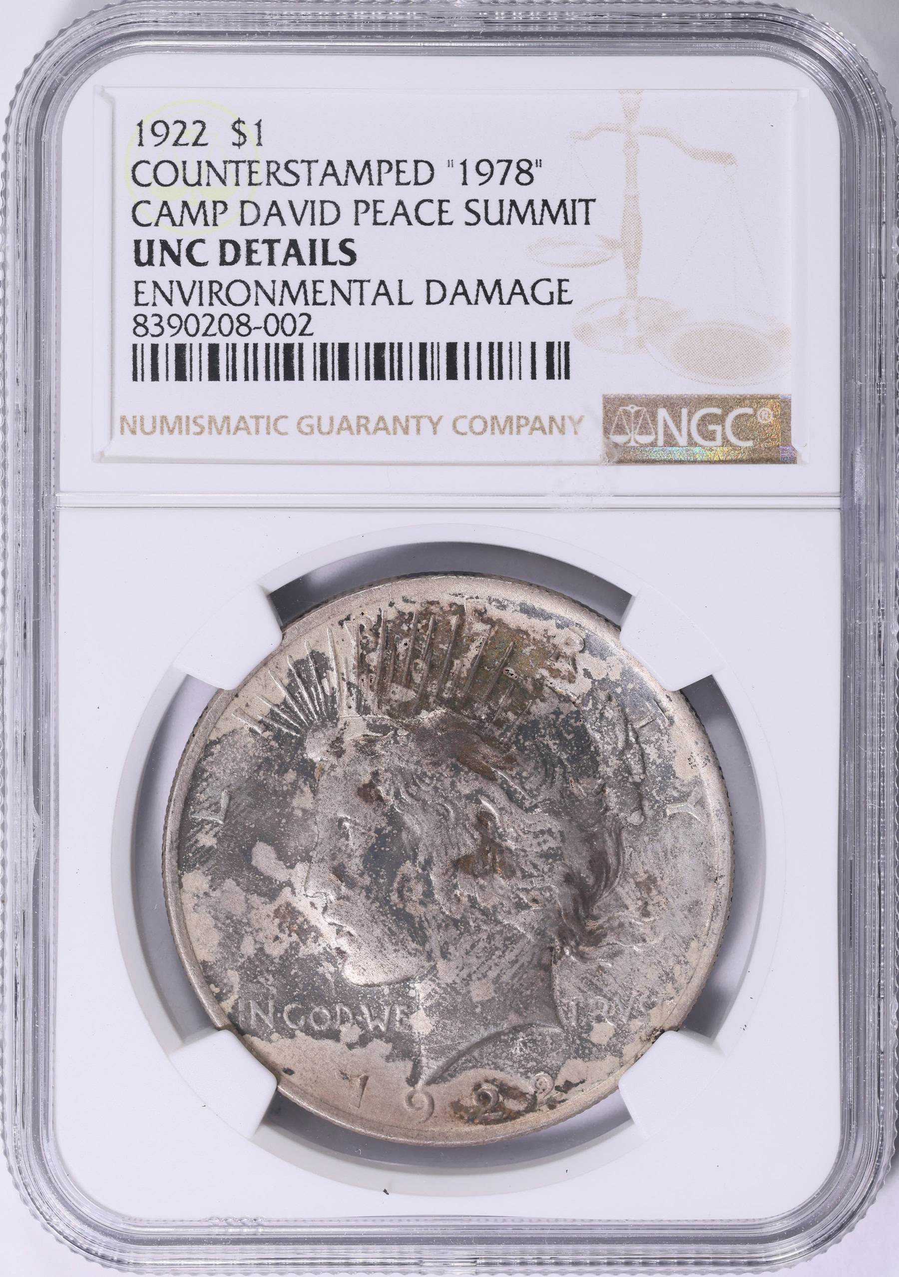 1922 Peace Silver Dollar Counterstamped "1978" Camp David Peace Summit ...