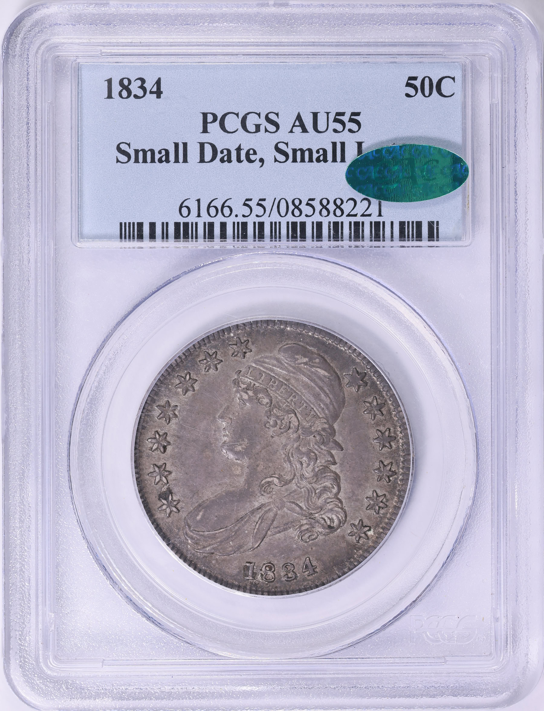 1834 Capped Bust Half Dollar Small Date, Small Letters PCGS AU-55 (CAC Green) (Item 1875821 ...