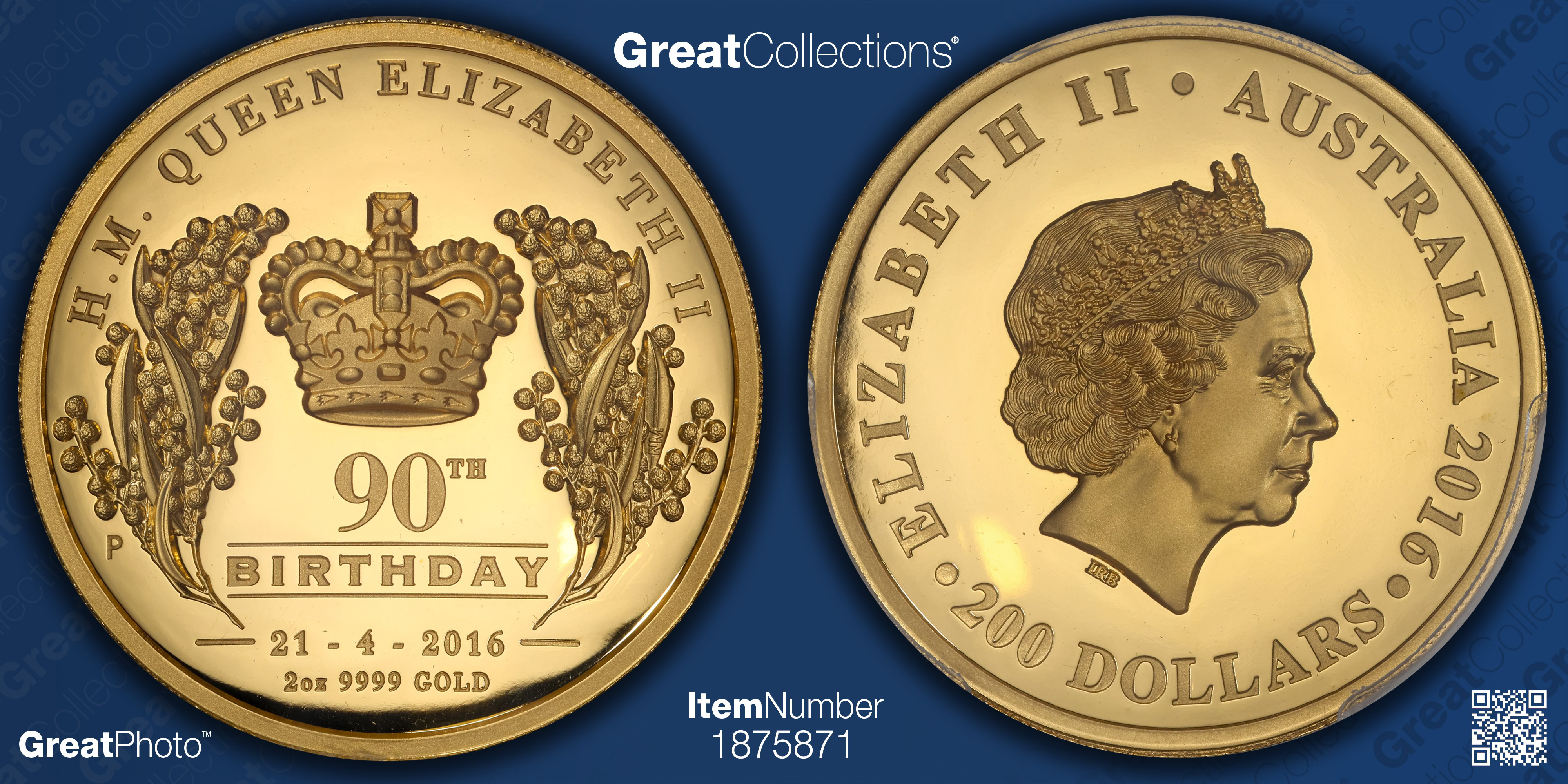 Australia 2016-P Gold $200 Queen Elizabeth II 90th Birthday High Relief ...