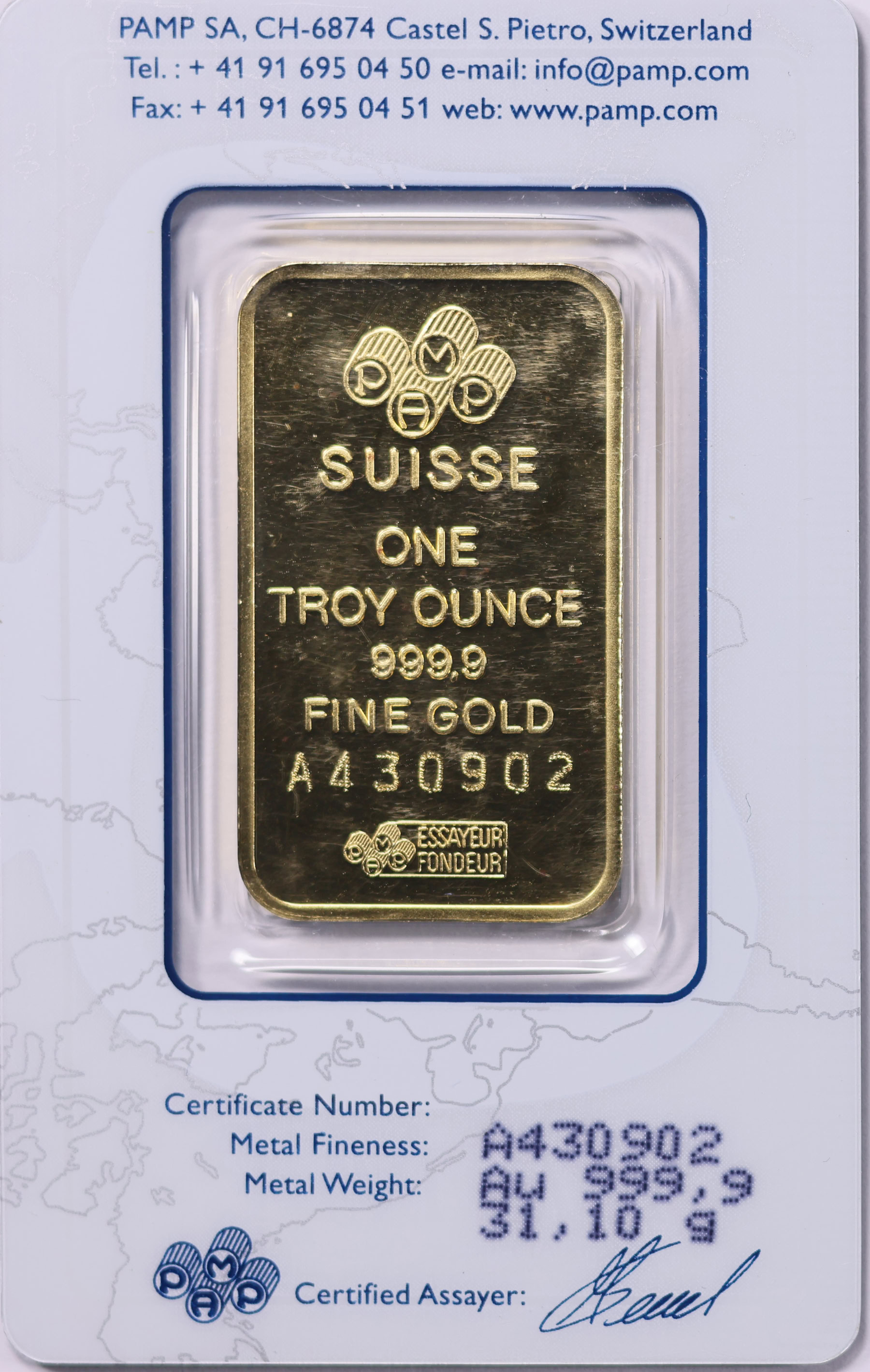 Switzerland ND Gold 1oz PAMP Ingot/Bar Uncertified in Card of Issue ...