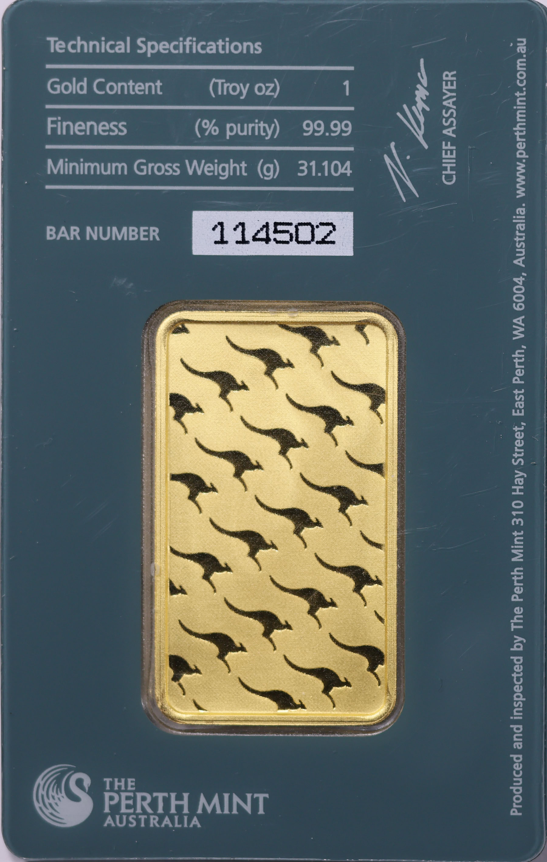 Australia ND Gold 1oz Perth Mint Ingot/Bar Uncertified in Card of Issue ...