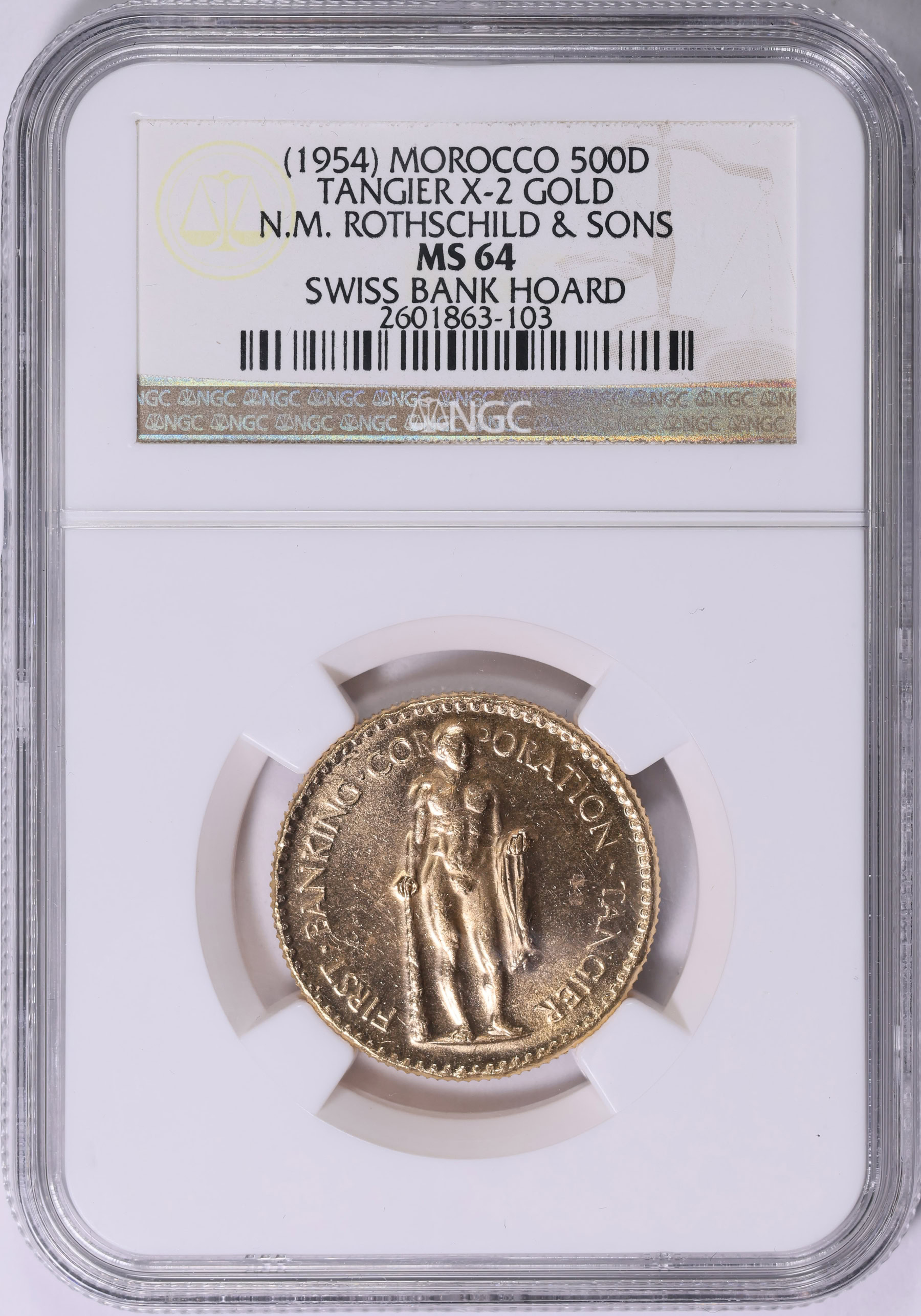 Morocco ND (1954) Gold Medallic 500 Dirhams First Banking Corporation ...