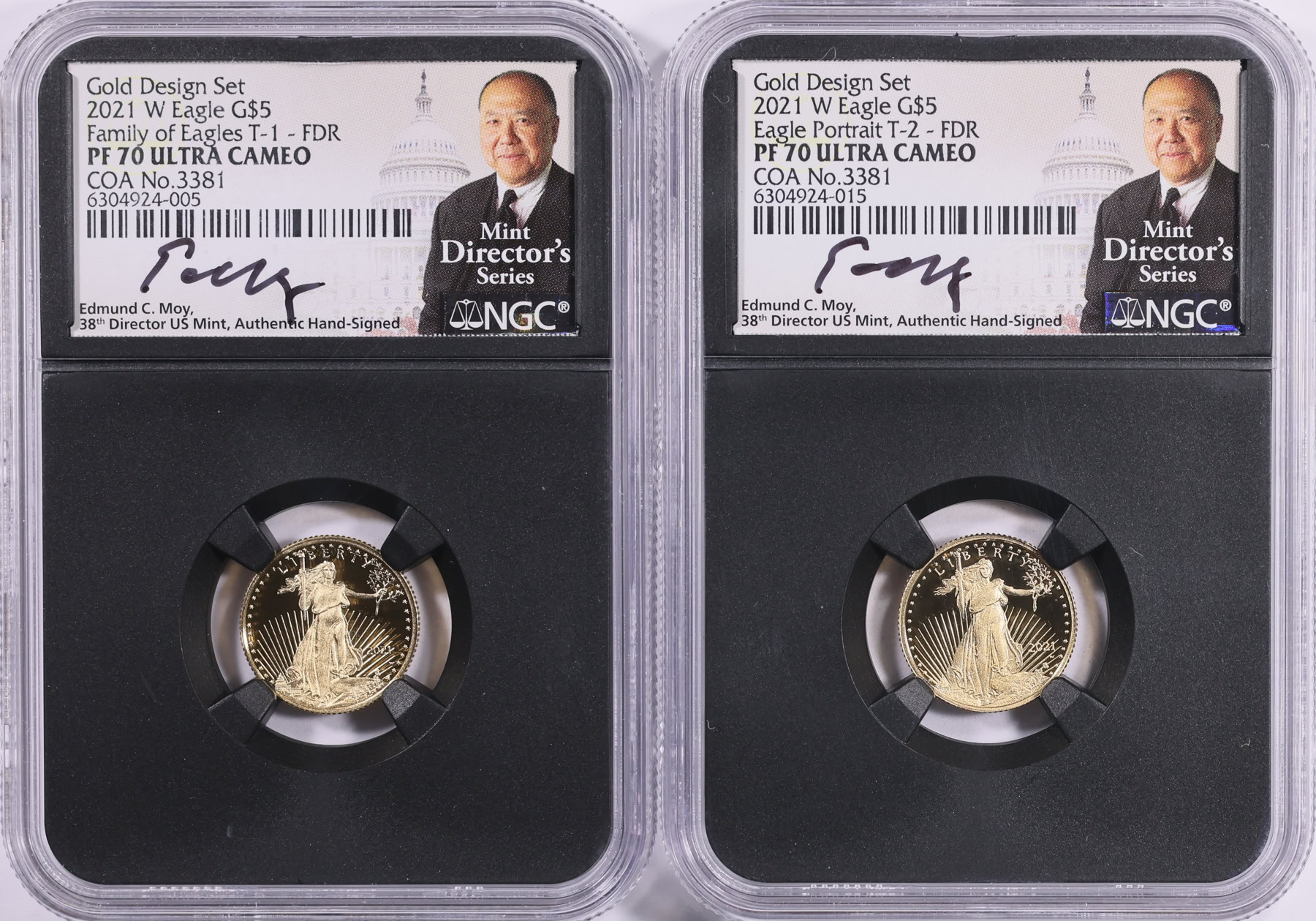 2021-W $5 Tenth-Ounce Gold American Eagle Type 1 and 2 Set First Day of ...