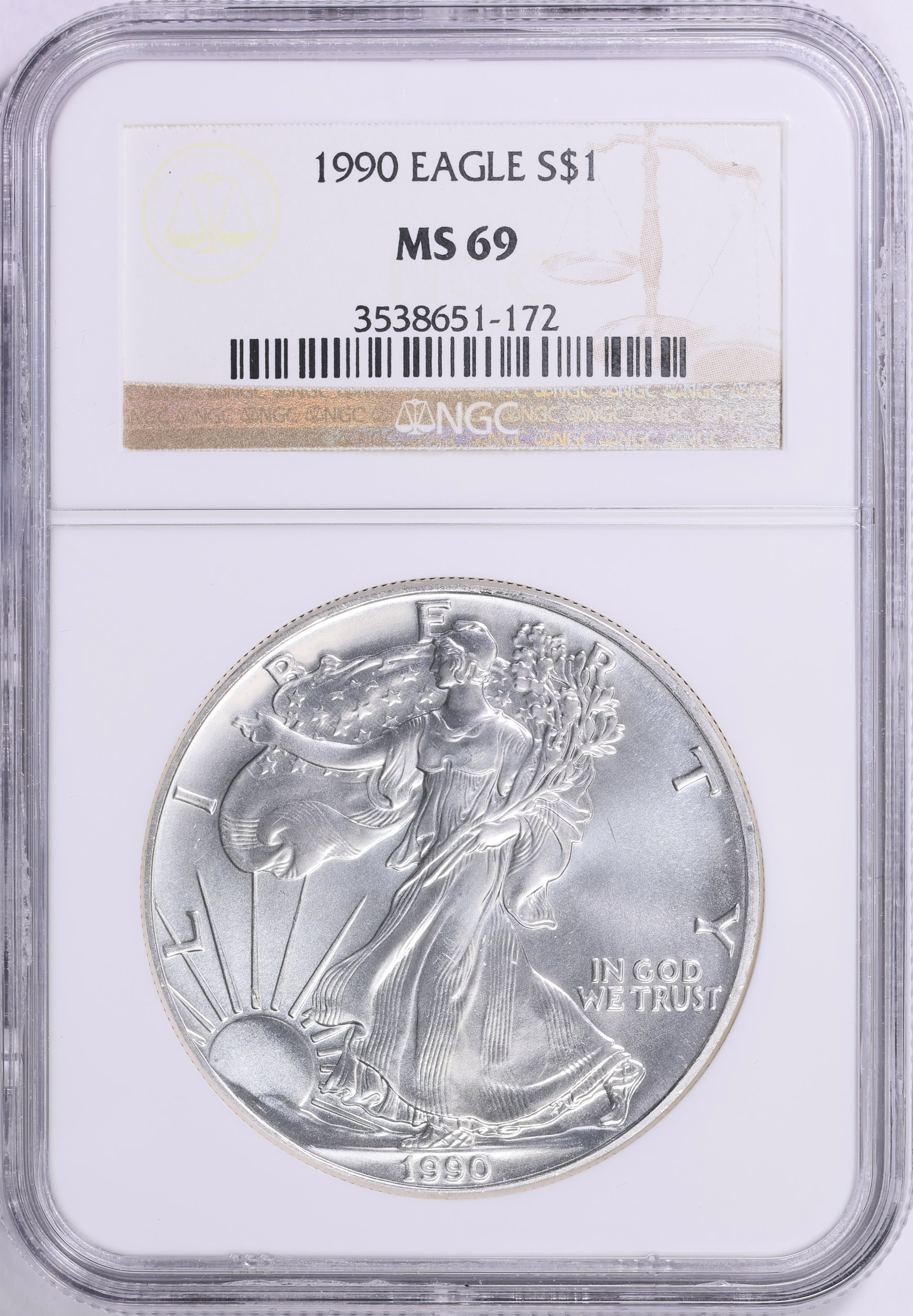 1990 $1 Silver Eagle NGC MS-69 (Item 1875964) | GreatCollections Coin ...