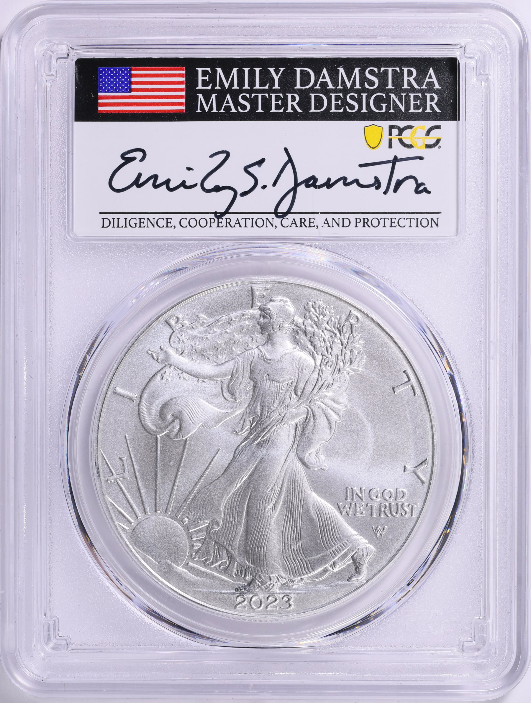 2023 $1 Silver Eagle First Day of Issue PCGS MS-70 (Emily Damstra ...