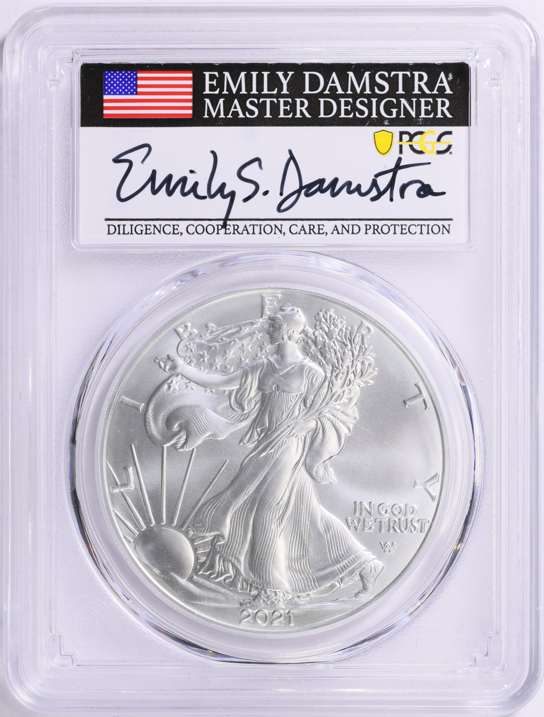2021 $1 Silver Eagle Type 2 First Strike PCGS MS-70 (Emily Damstra ...