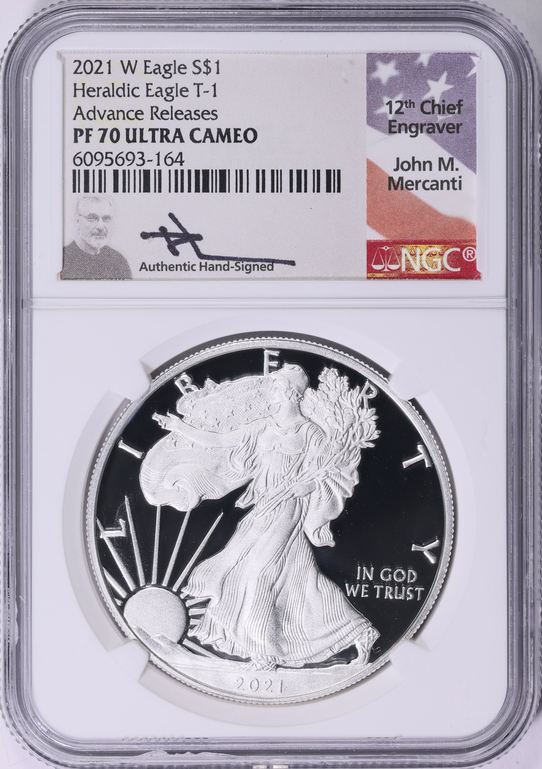 2021-W $1 Silver Eagle Type 1 Advance Releases NGC Proof-70 UC (Mercanti Signed Label) (Item ...