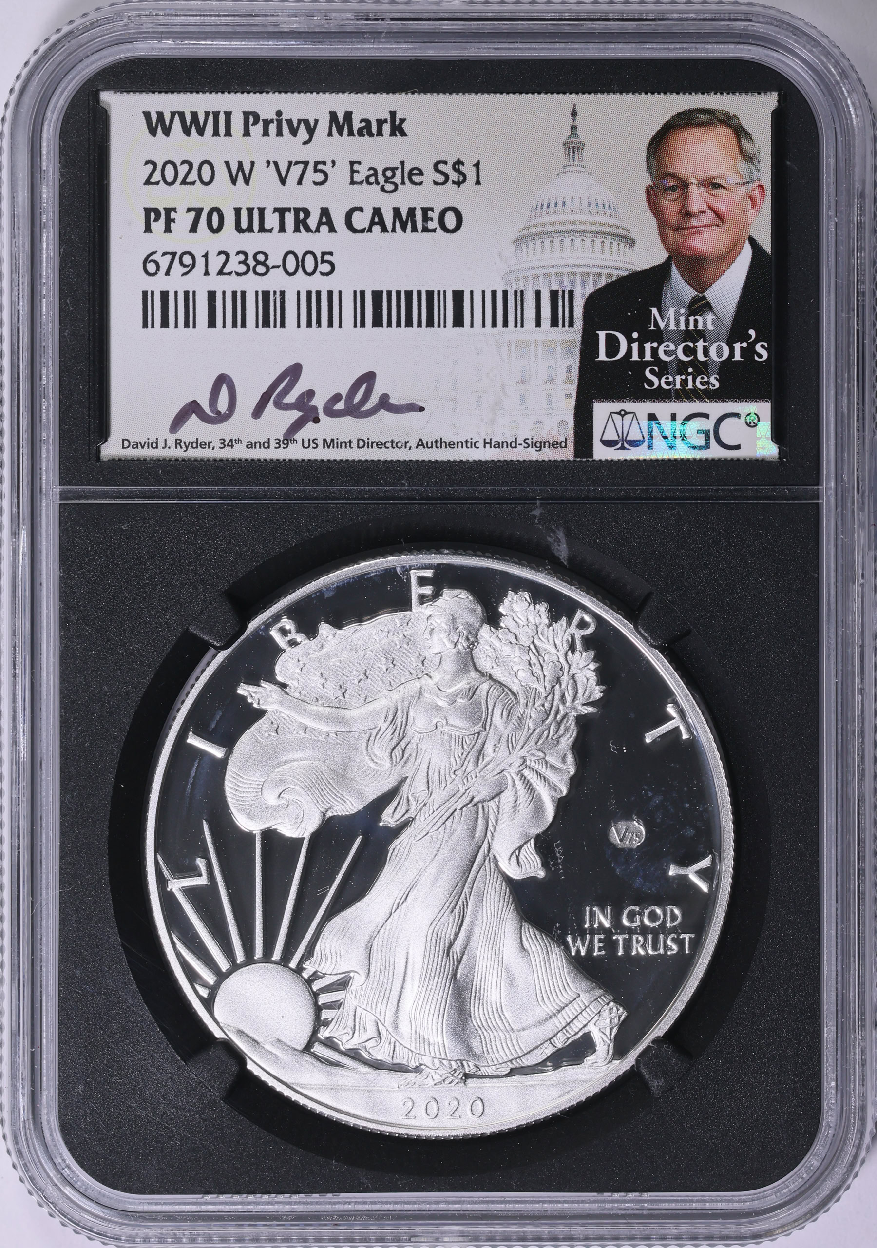 2020-W $1 Silver Eagle V75 Privy NGC Proof-70 UC (David Ryder Signed ...