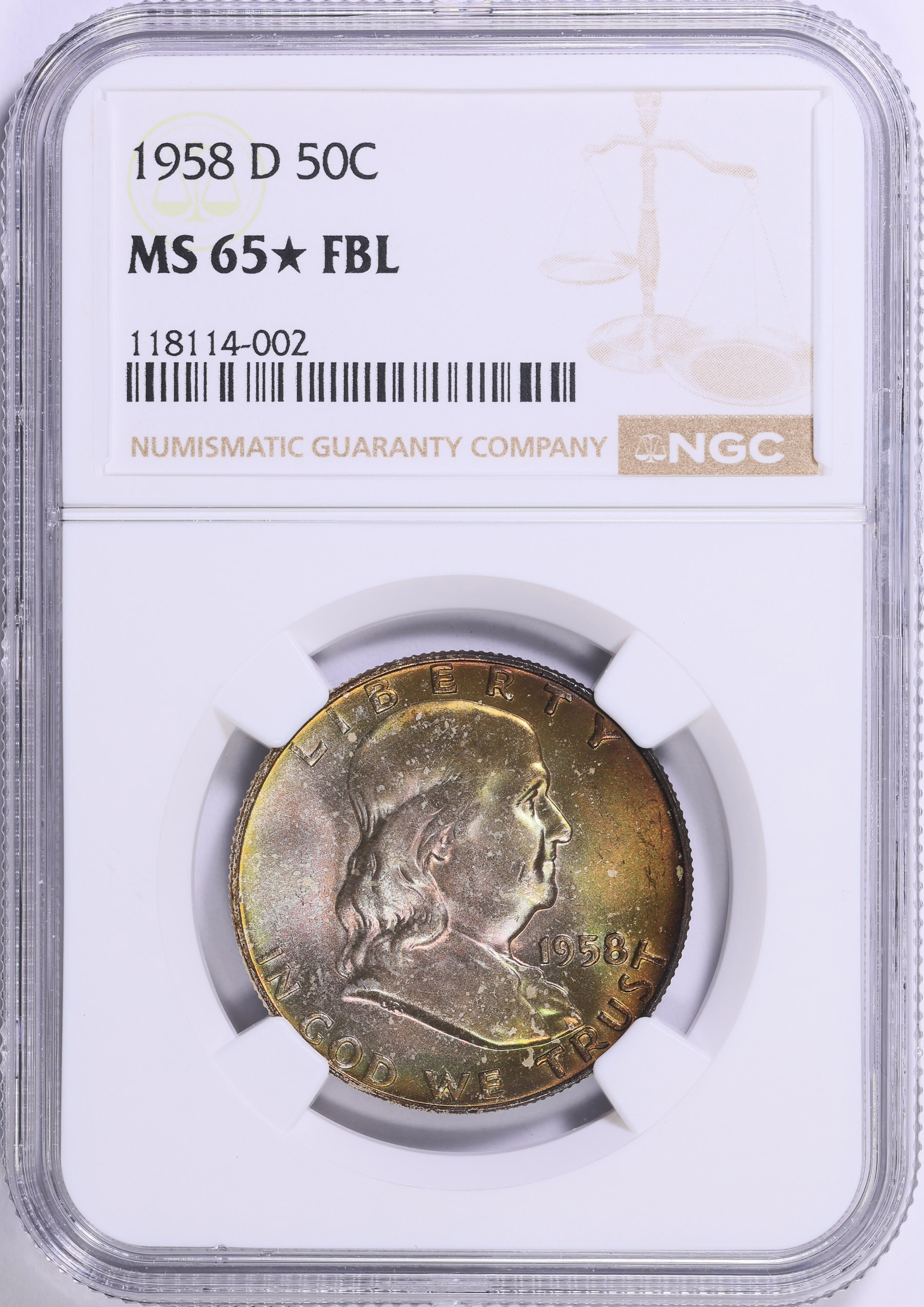 1958-D Franklin Half Dollar NGC MS-65 ★ FBL (Toned) (Item 1876282 ...