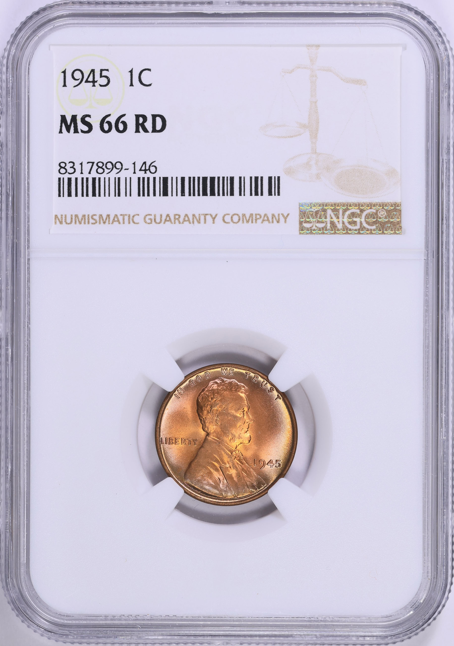1945 Lincoln Cent NGC MS-66 RD (Item 1876285) | GreatCollections Coin Auctions